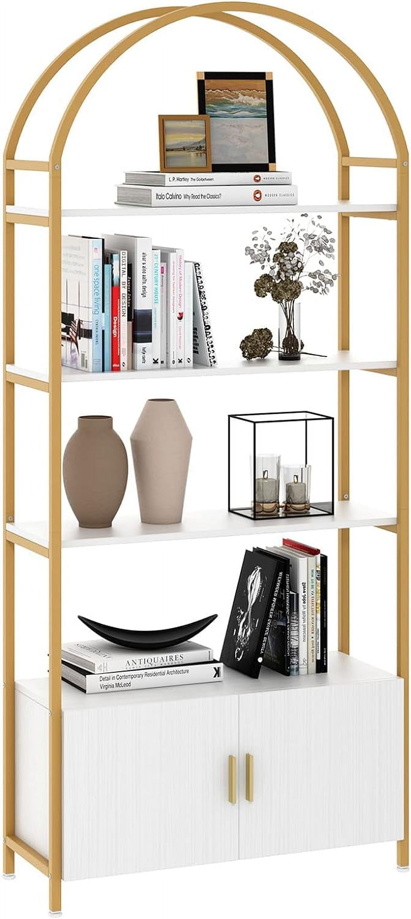 Jehiatek Arched Bookshelf, Bookcase with Doors Storage, 71 Inches Tall ...