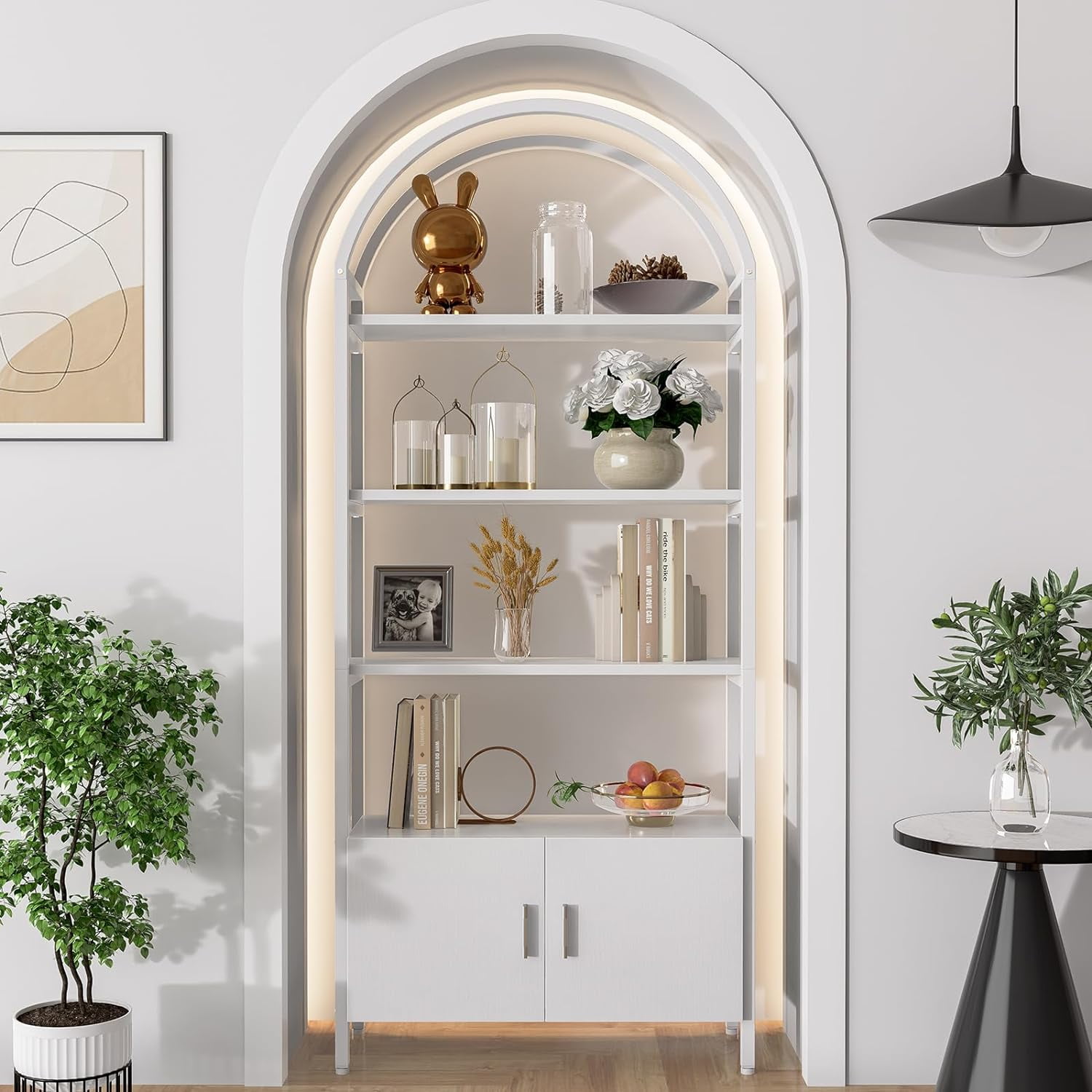 Jehiatek Arched Bookshelf, Bookcase with Doors Storage, 71 Inches Tall ...