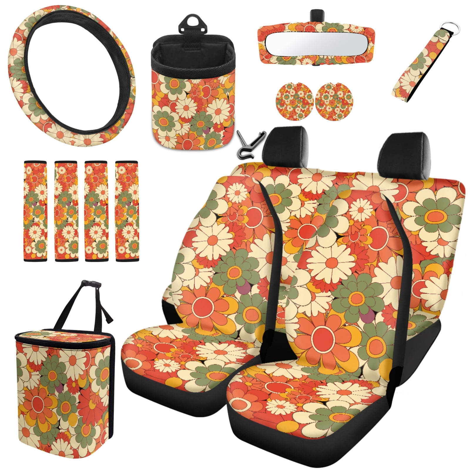 Jeiento 15 Pack Car Accessory Set with Front Back Seat Cover Steering ...