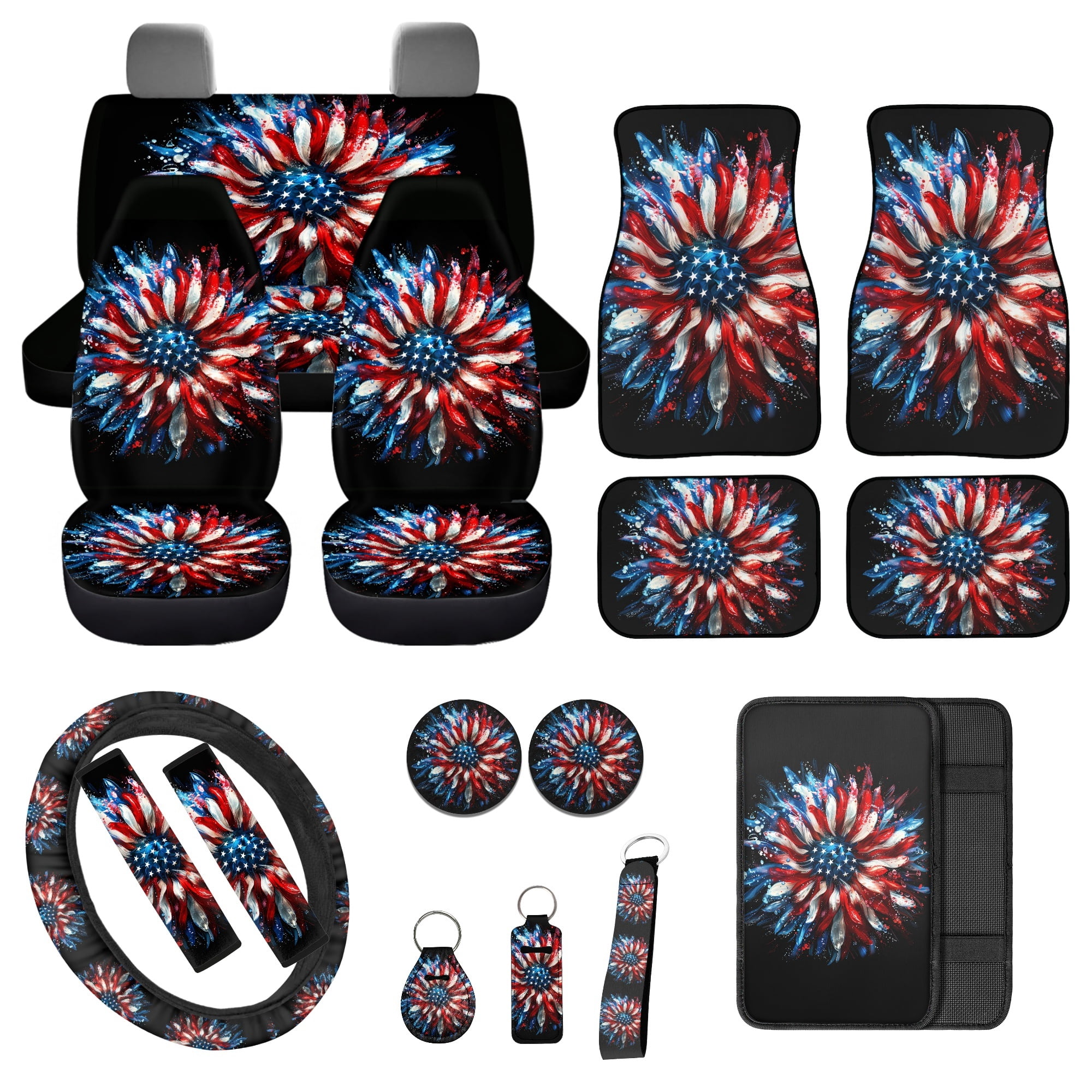 Jeiento American Flag 17 Piece Car Seat Cover Full Sets Car Accessories ...
