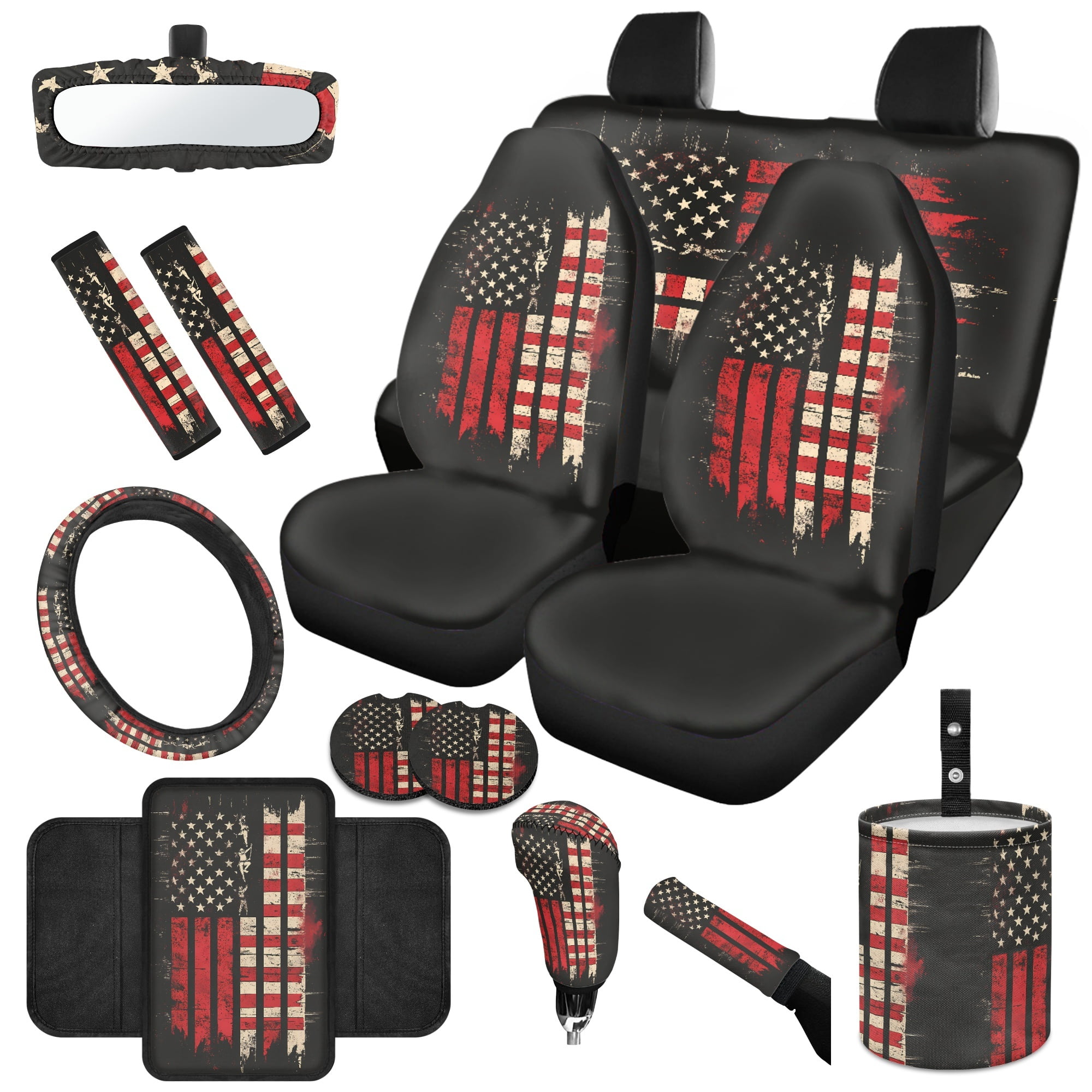 Jeiento American Honoring Firefighter Flags Car Front Back Seat Covers ...
