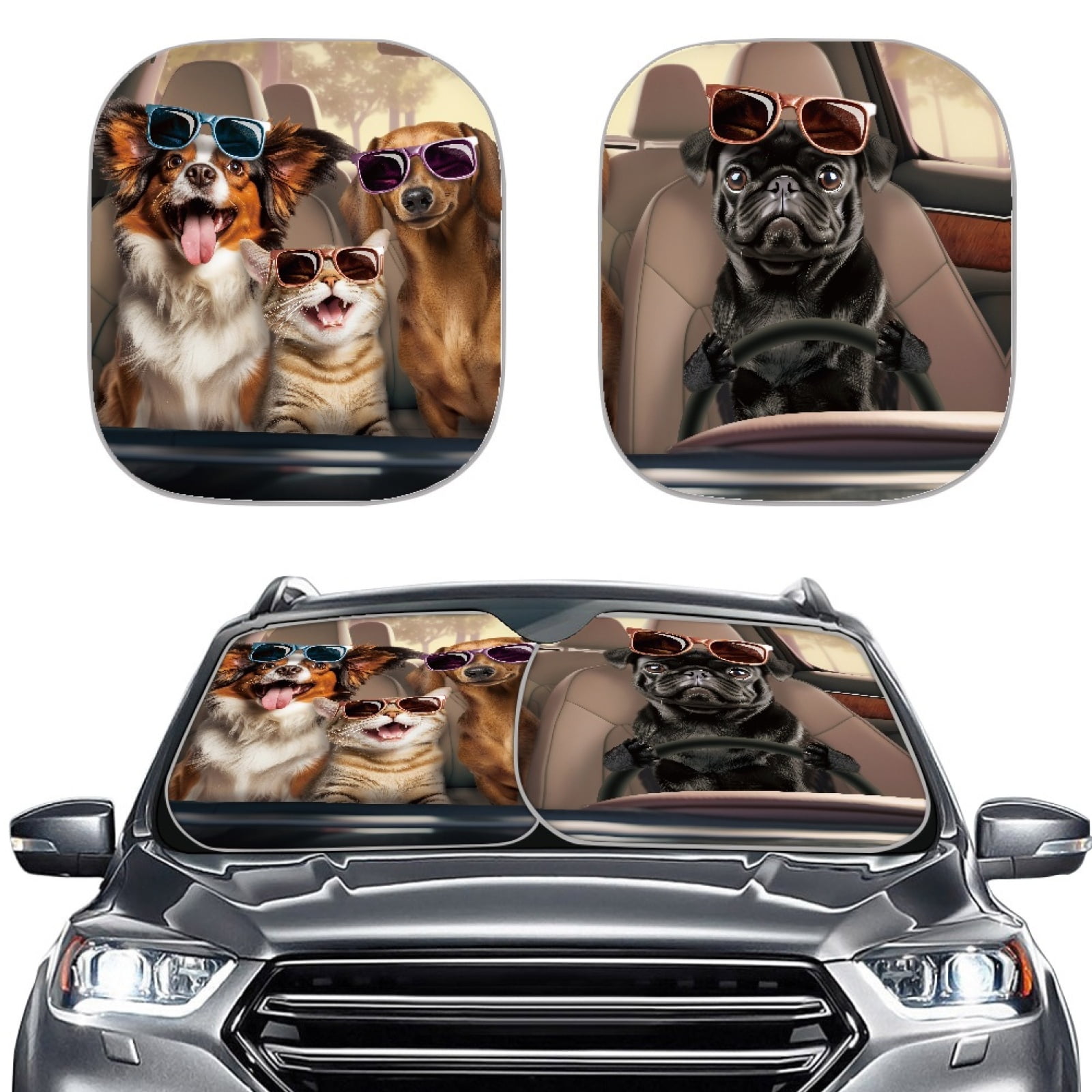 Jeiento Animal Driving Auto Windshield Sun Shade 2 Piece Foldable Car ...
