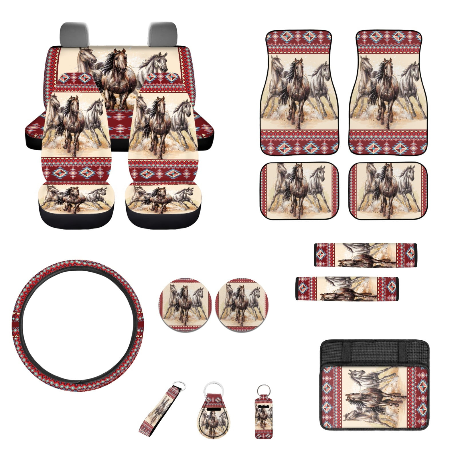 Jeiento Aztec Automotive Seat Covers Full Set of 17 Car Front Rear Seat ...