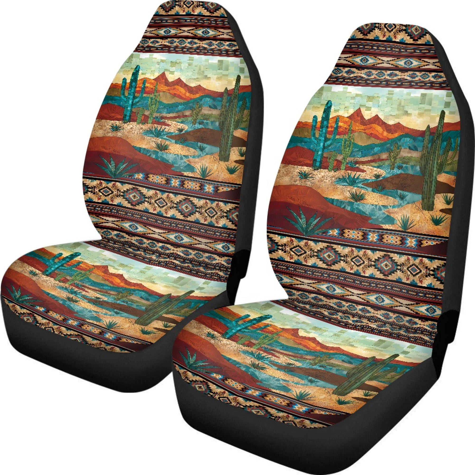 Jeiento Aztec Cactus Car Front Seat Covers 2 PCS Vehicle Seat Protector ...