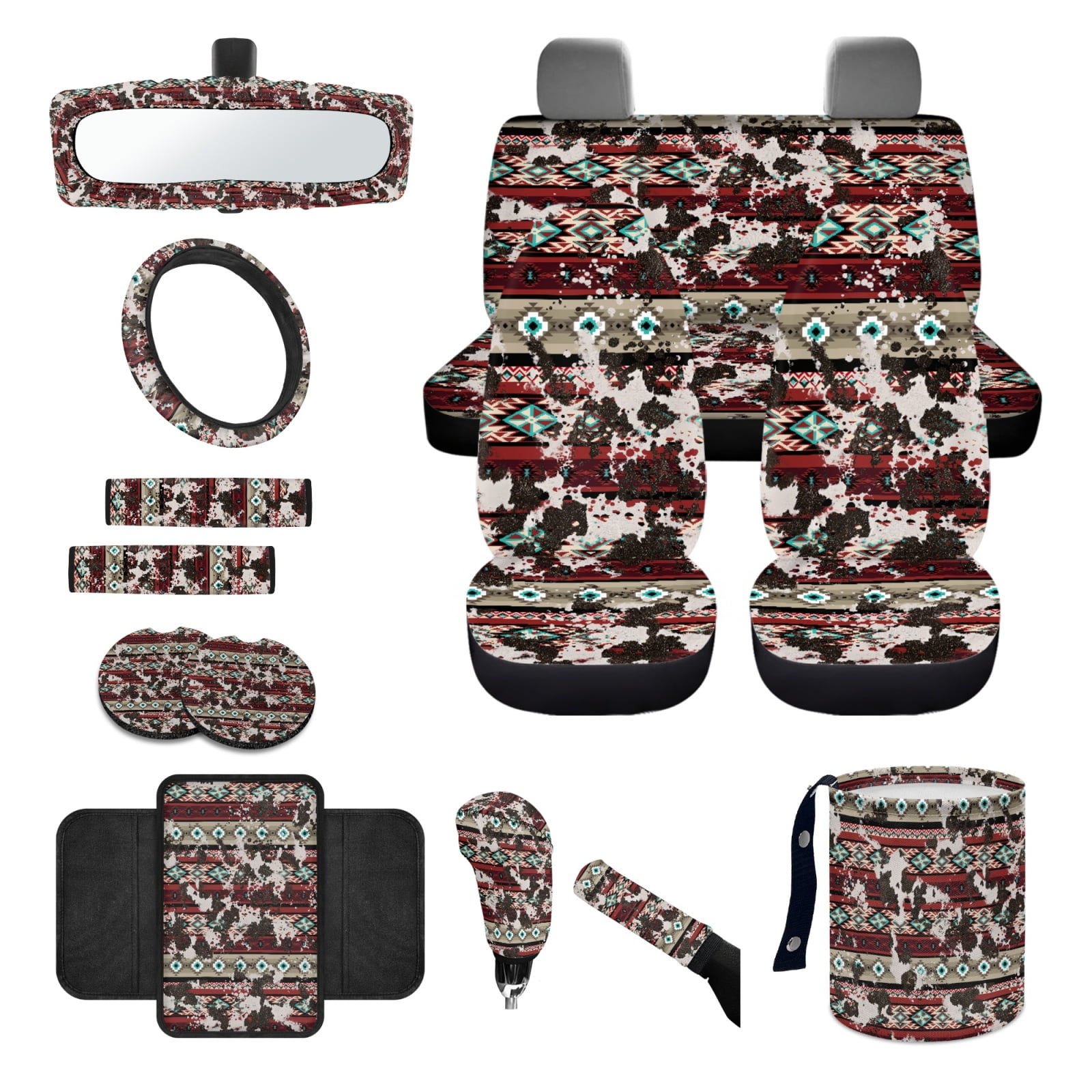 Jeiento Aztec Car Seat Cover Full Set with Steering Wheel Cover Seat ...