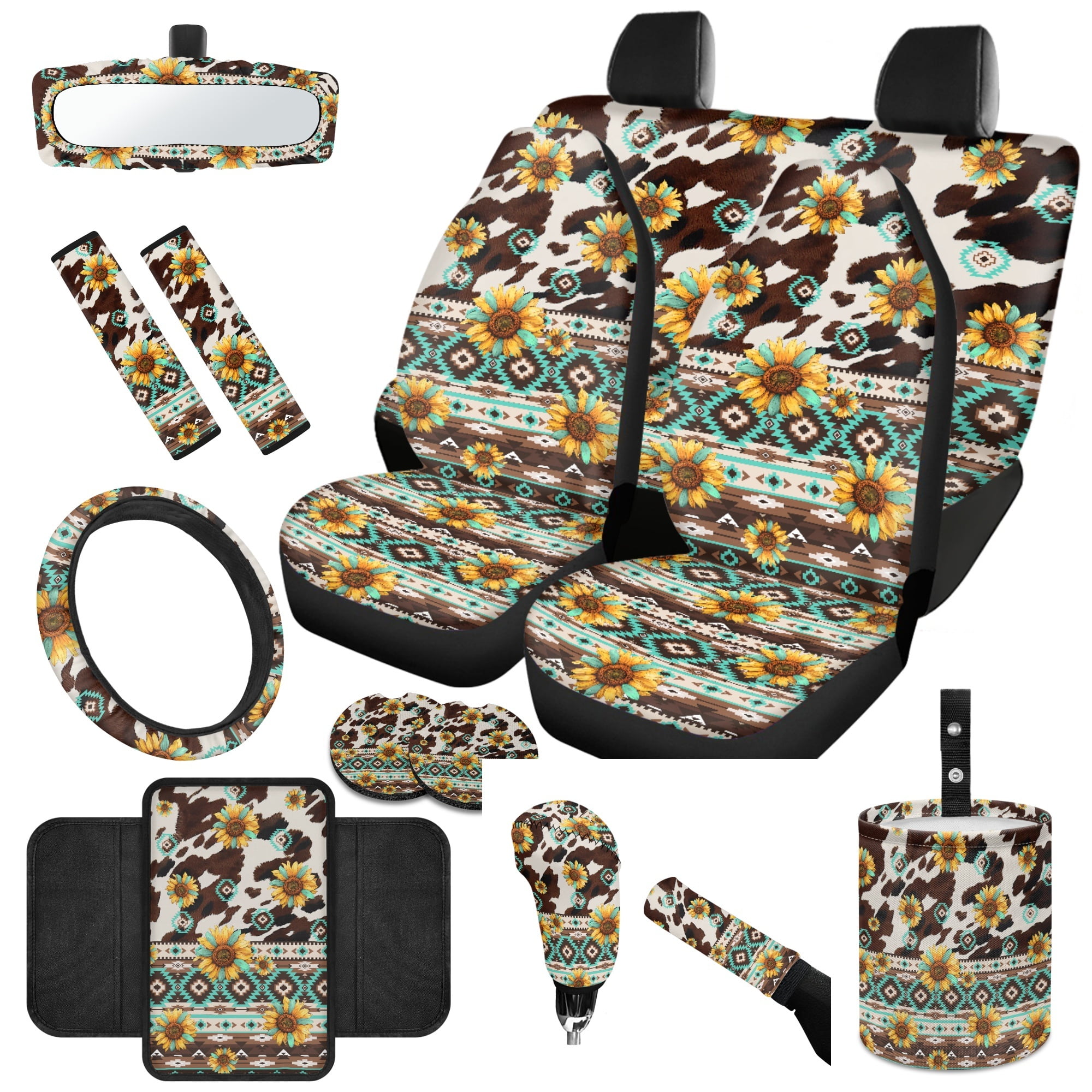 Jeiento Aztec Car Seat Covers Full Set, Steering Wheel Cover Trash Can ...