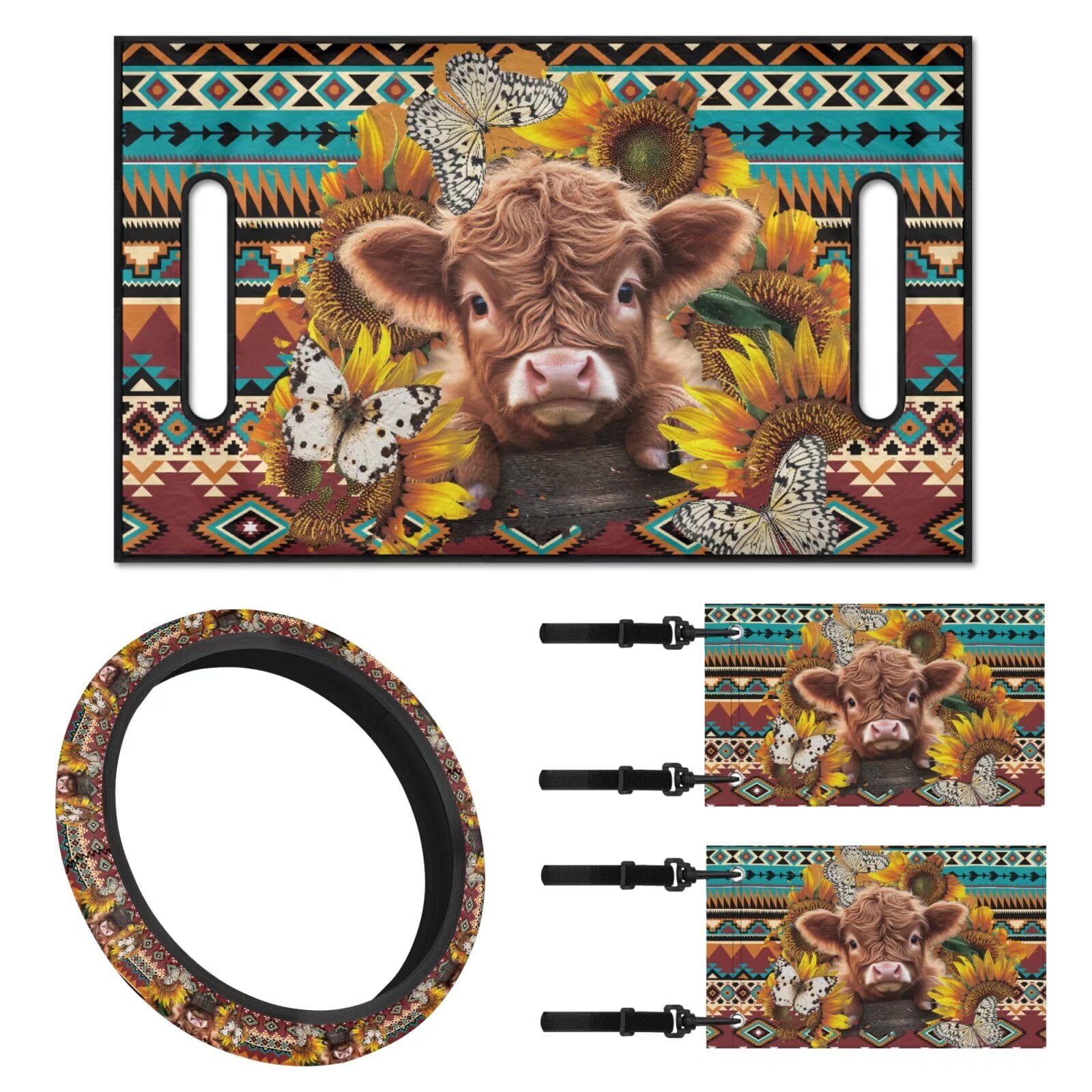 Jeiento Aztec Cow 4 PCS Golf Cart Seat Cover Set with Golf Cart ...