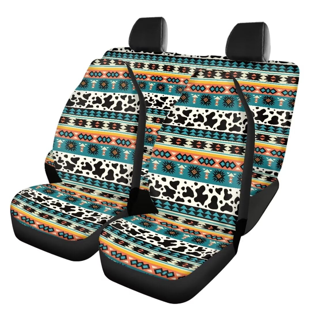 Jeiento Aztec Geometry Universal Seat Covers for Cars Black Cow Spots ...