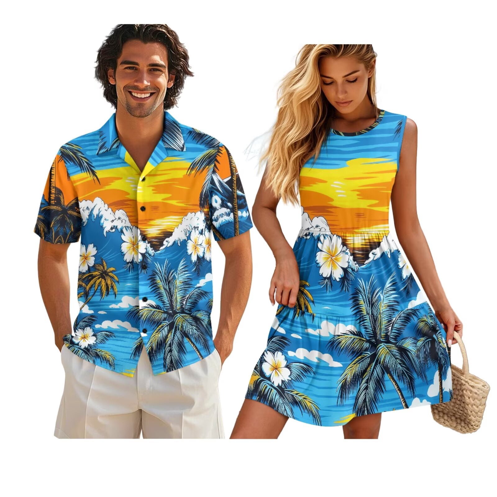 Jeiento Beach Couples Outfits Matching Sets Tropical Dress for Women ...