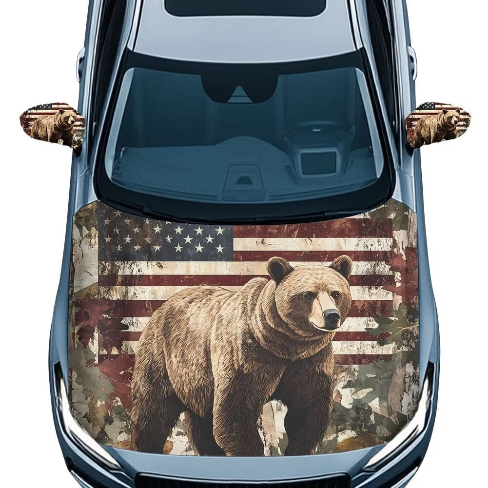 Jeiento Bear U.S. Flag Car Hood Cover Set with Mirror Covers Unique ...