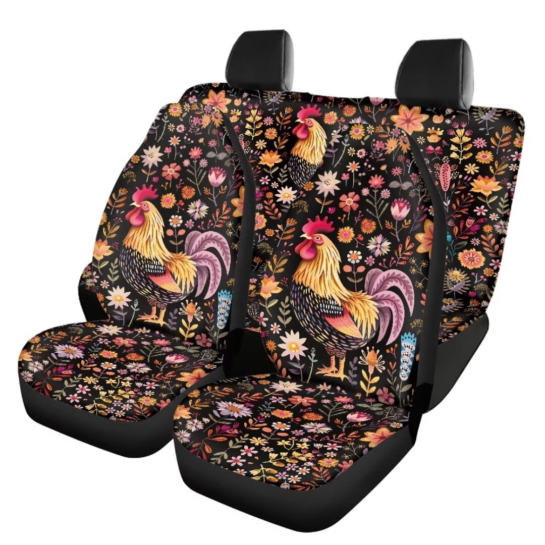 Jeiento Big Rooster Car Interior Seat Cover Set of 4 Cartoon Floral ...