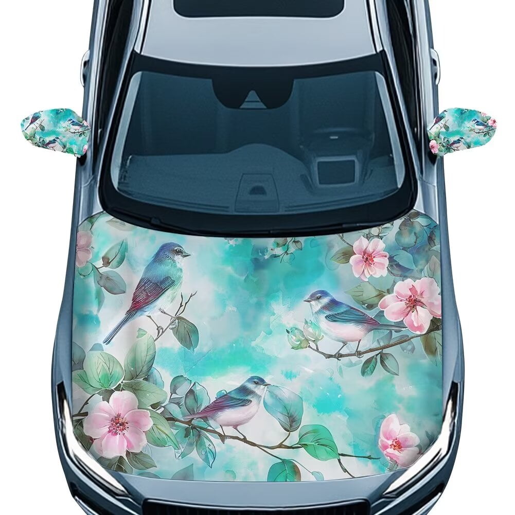 Jeiento Birds Car Hood Cover Pack with Mirror Covers Windproof Car Hood ...