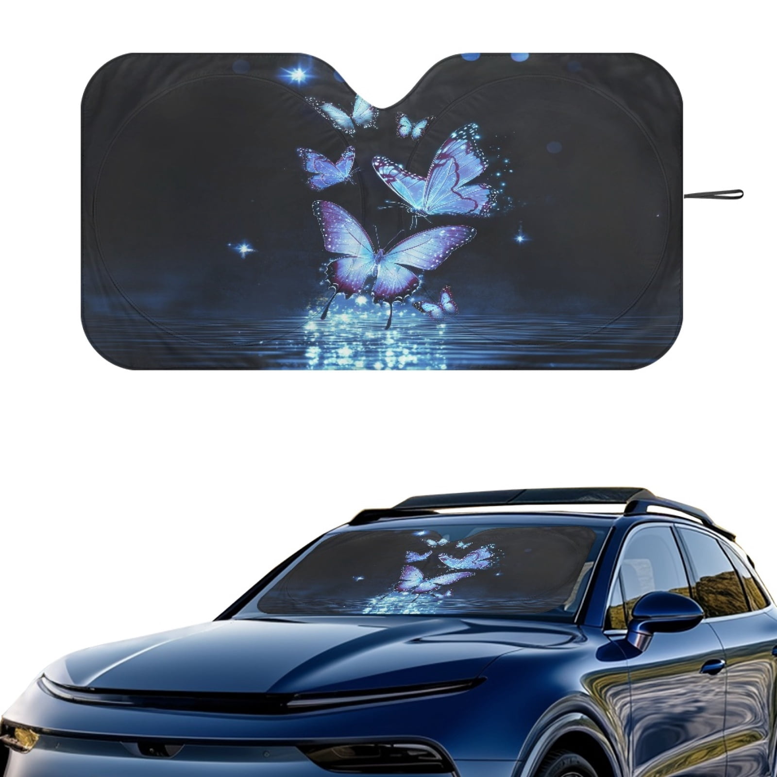 Jeiento Blue Butterfly Car Windshield Sun Shade Foldable Car Windshield ...
