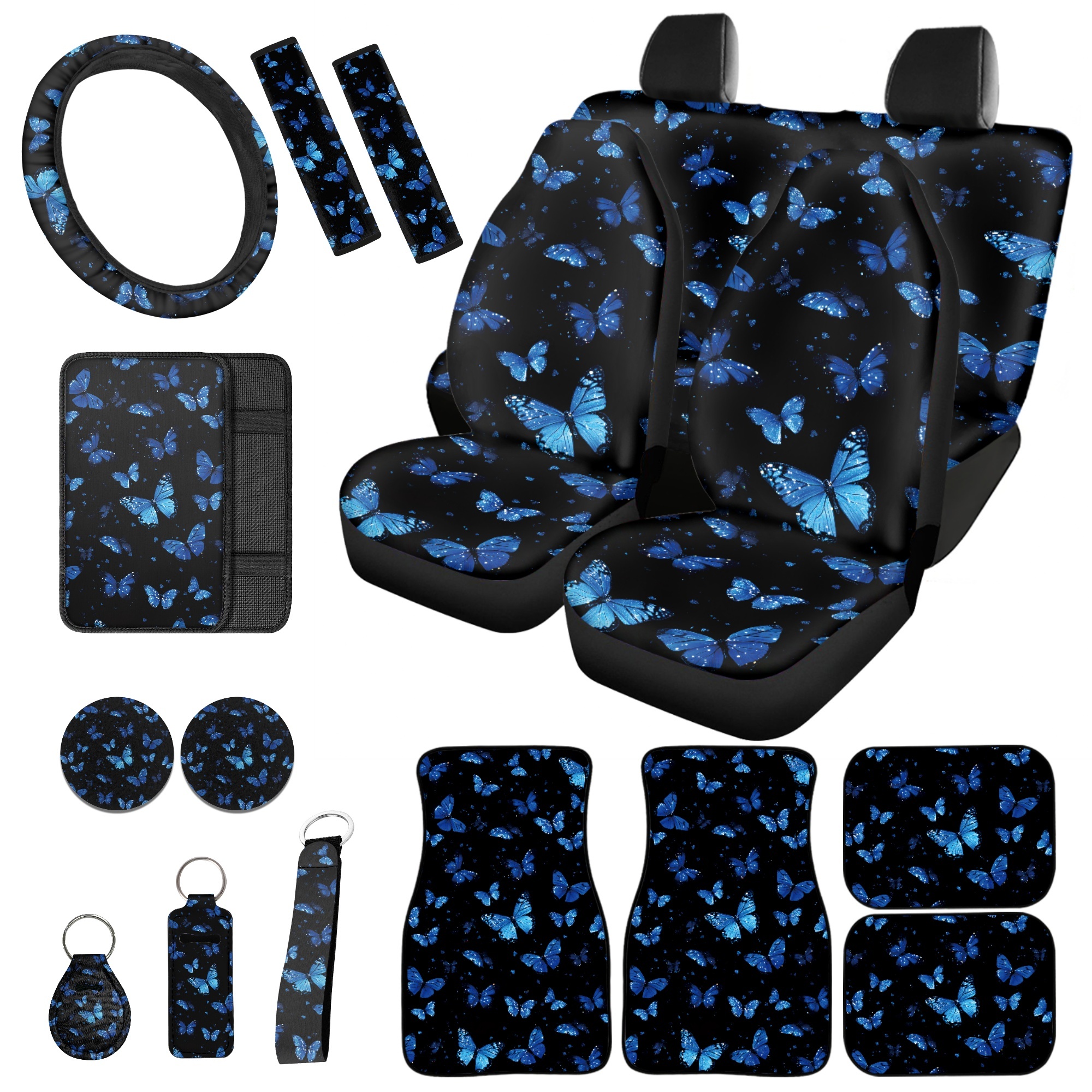 Jeiento Butterfly 17 Pcs Car Interior Sets, Car Seat Covers Full Set ...