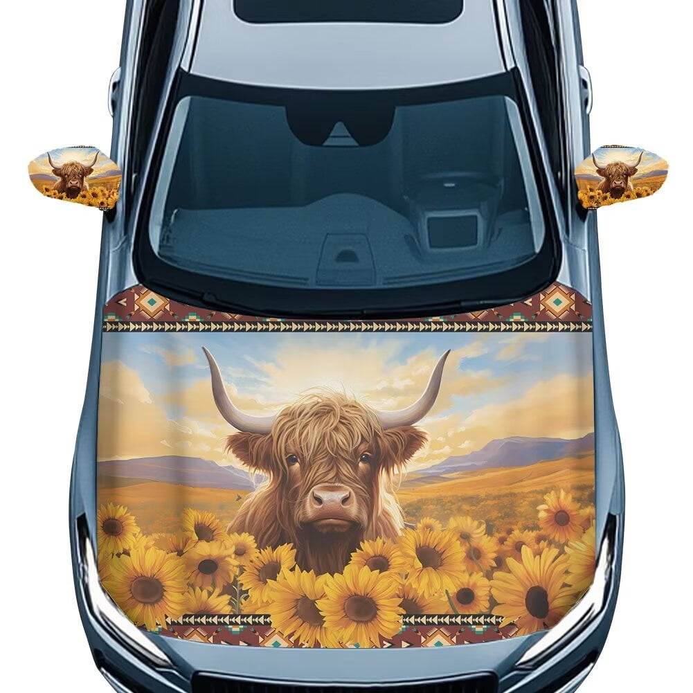 Jeiento Car Hood Cover with Side View Mirror Cover Sunflower Highland ...