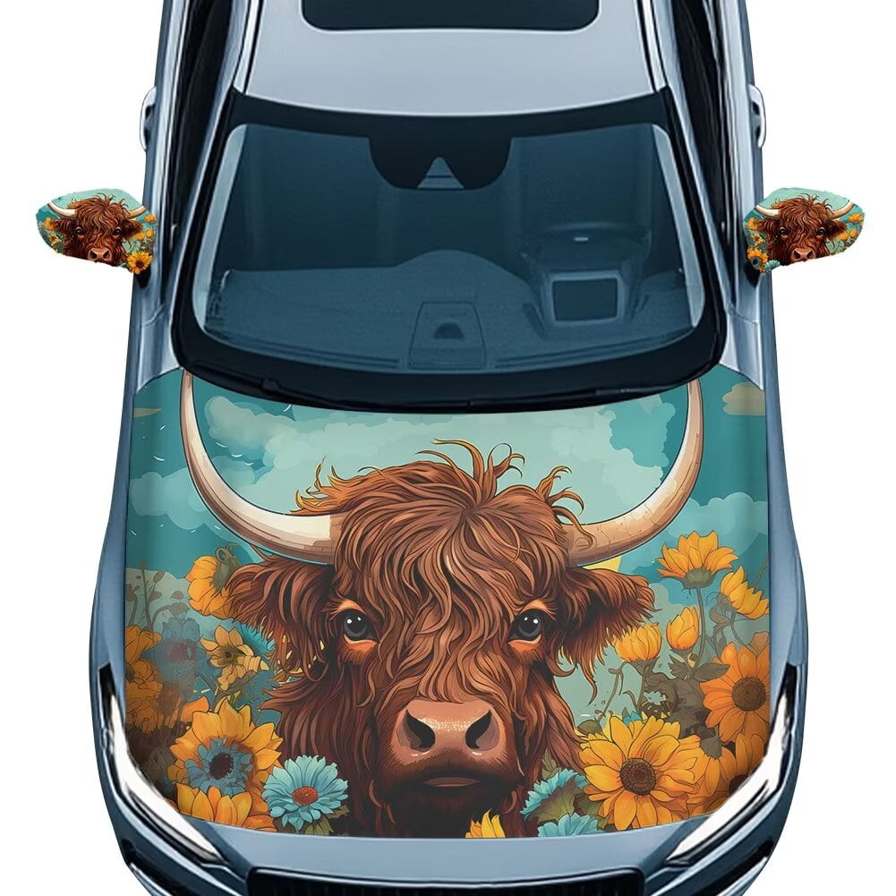 Jeiento Car Hood Cover with Side View Mirror Cover Highland Cow Car ...