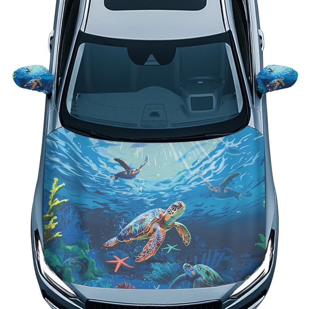 Jeiento Car Hood Cover with Side View Mirror Cover Sea Turtle Vehicles ...