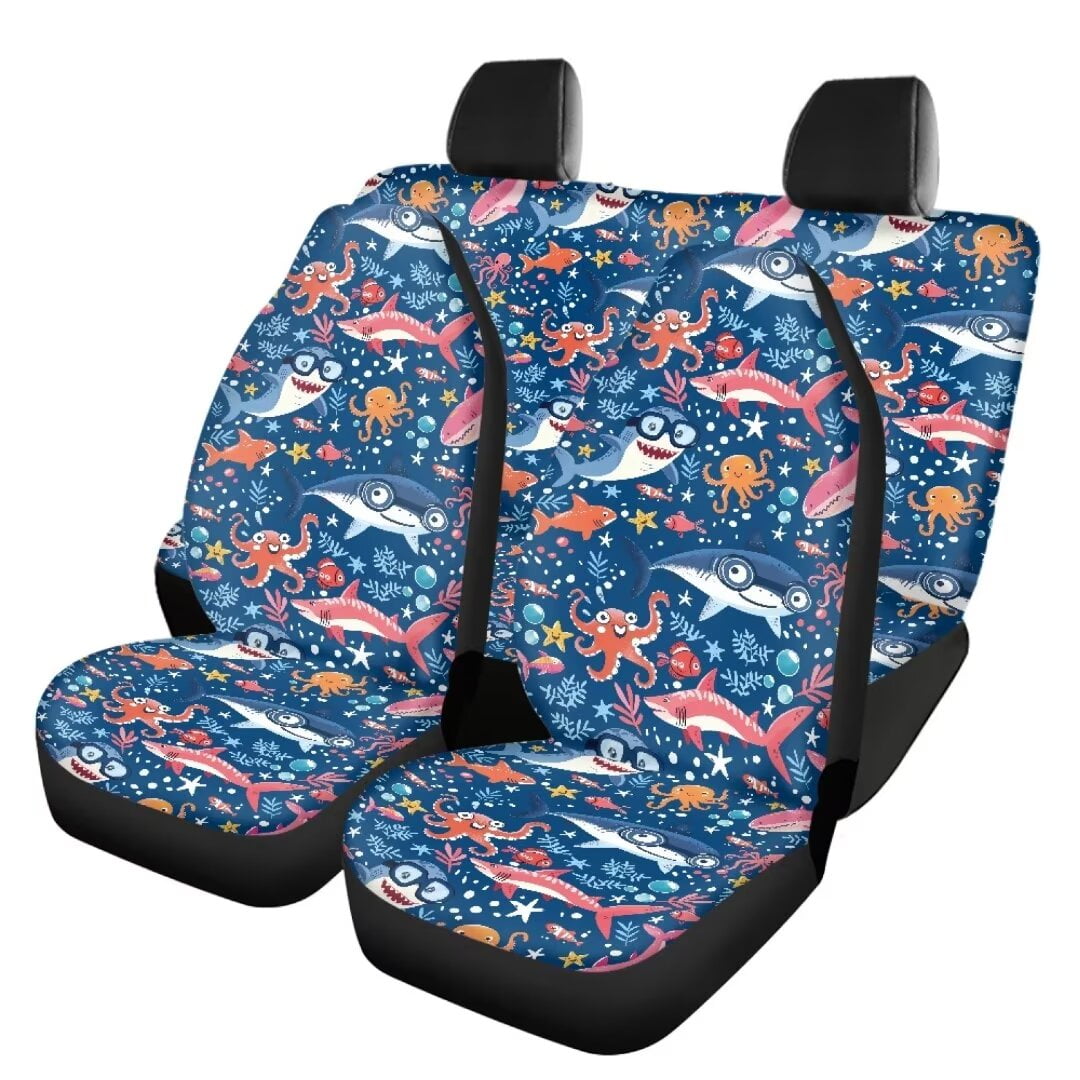 Jeiento Car Interior Seat Cover Set of 4 Cartoon Shark＆Octopus Front ...