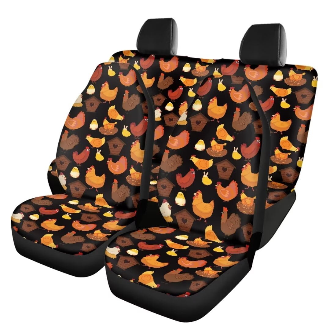 Jeiento Car Seat Covers Full Set Cartoon Rooster Chicken Dirty-Proof ...