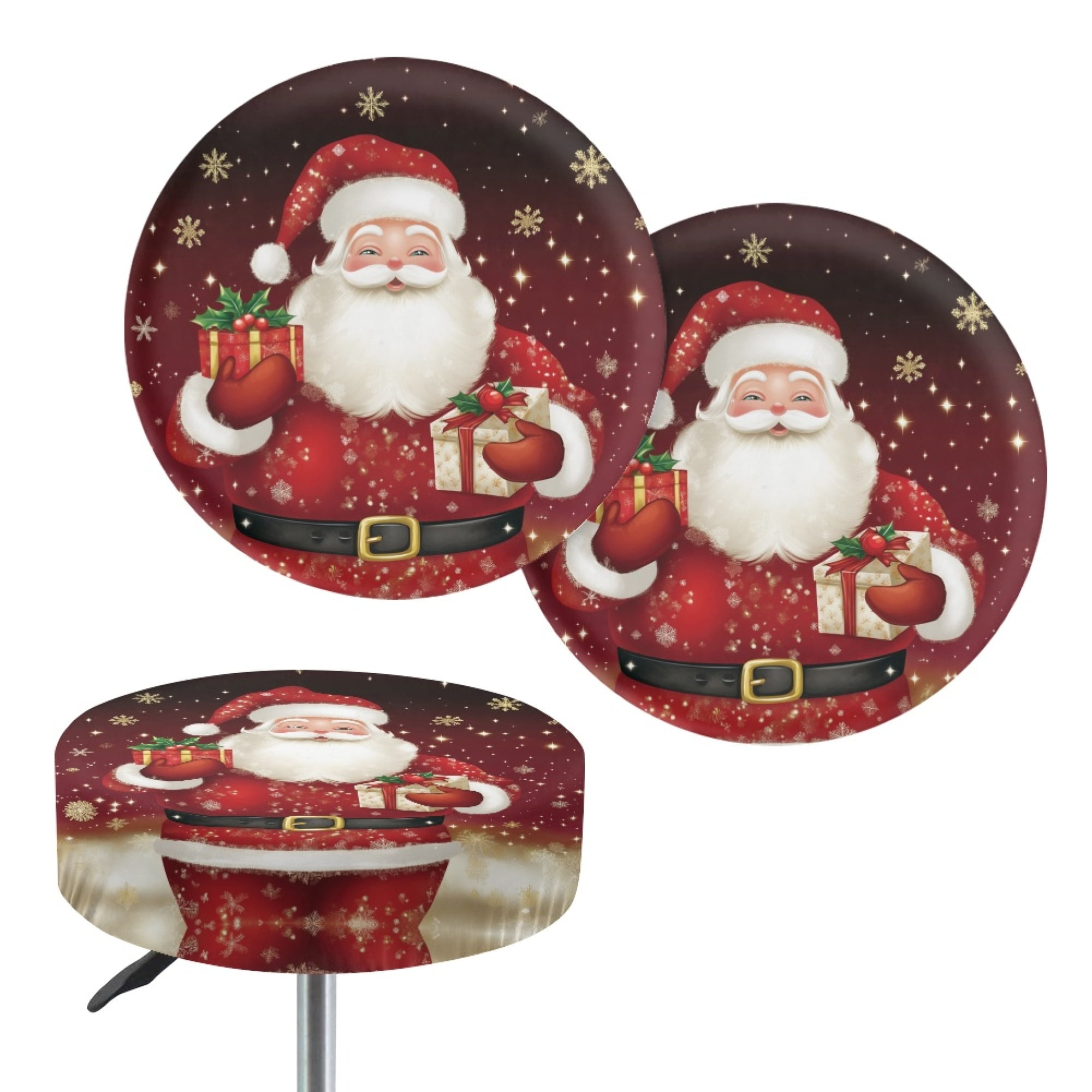 Jeiento Christmas Stool Cushion Covers Round Set of 2 Santa Claus Soft ...