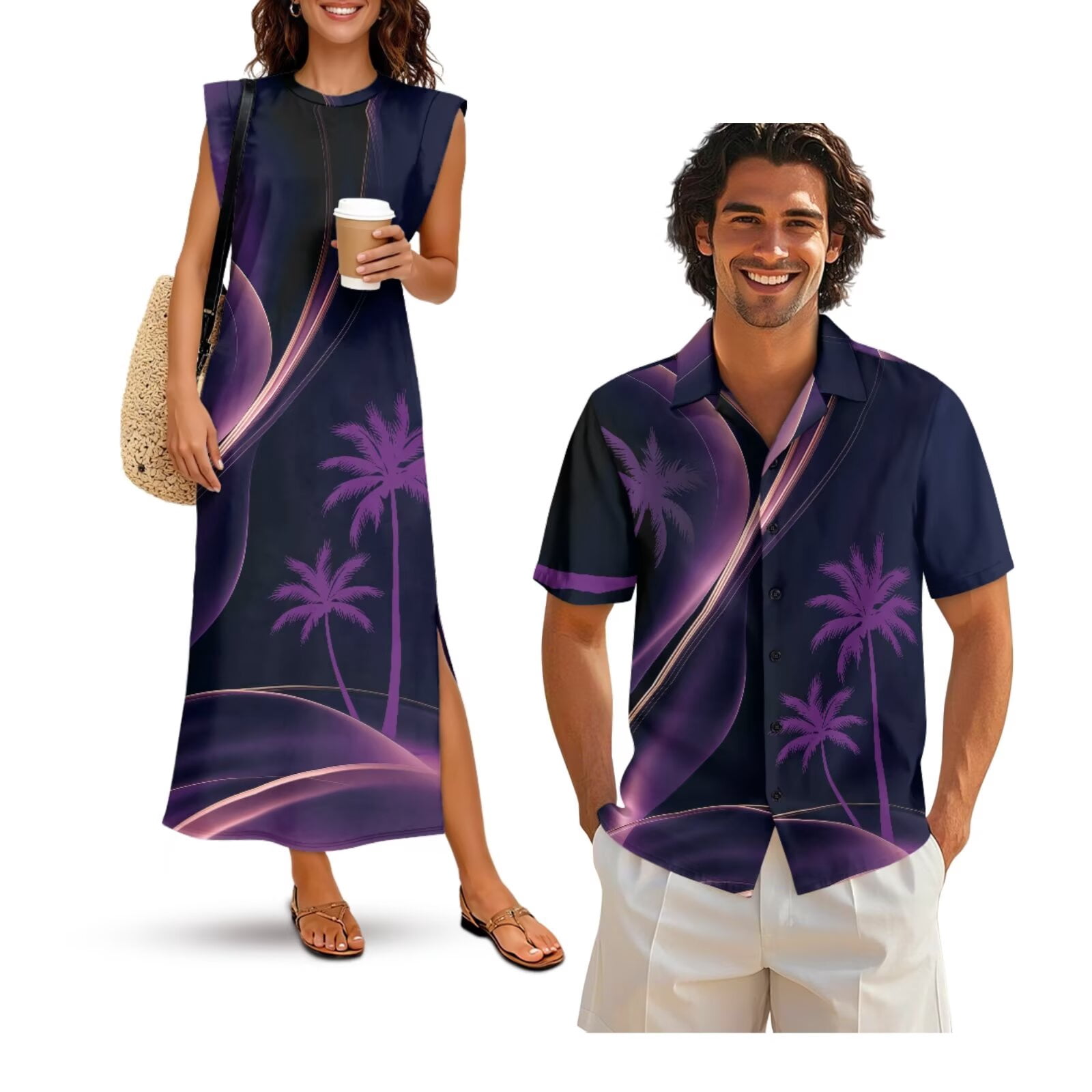 Jeiento Coconut Tree Couple Matching Outfit Men's Short Sleeve Shirt ...