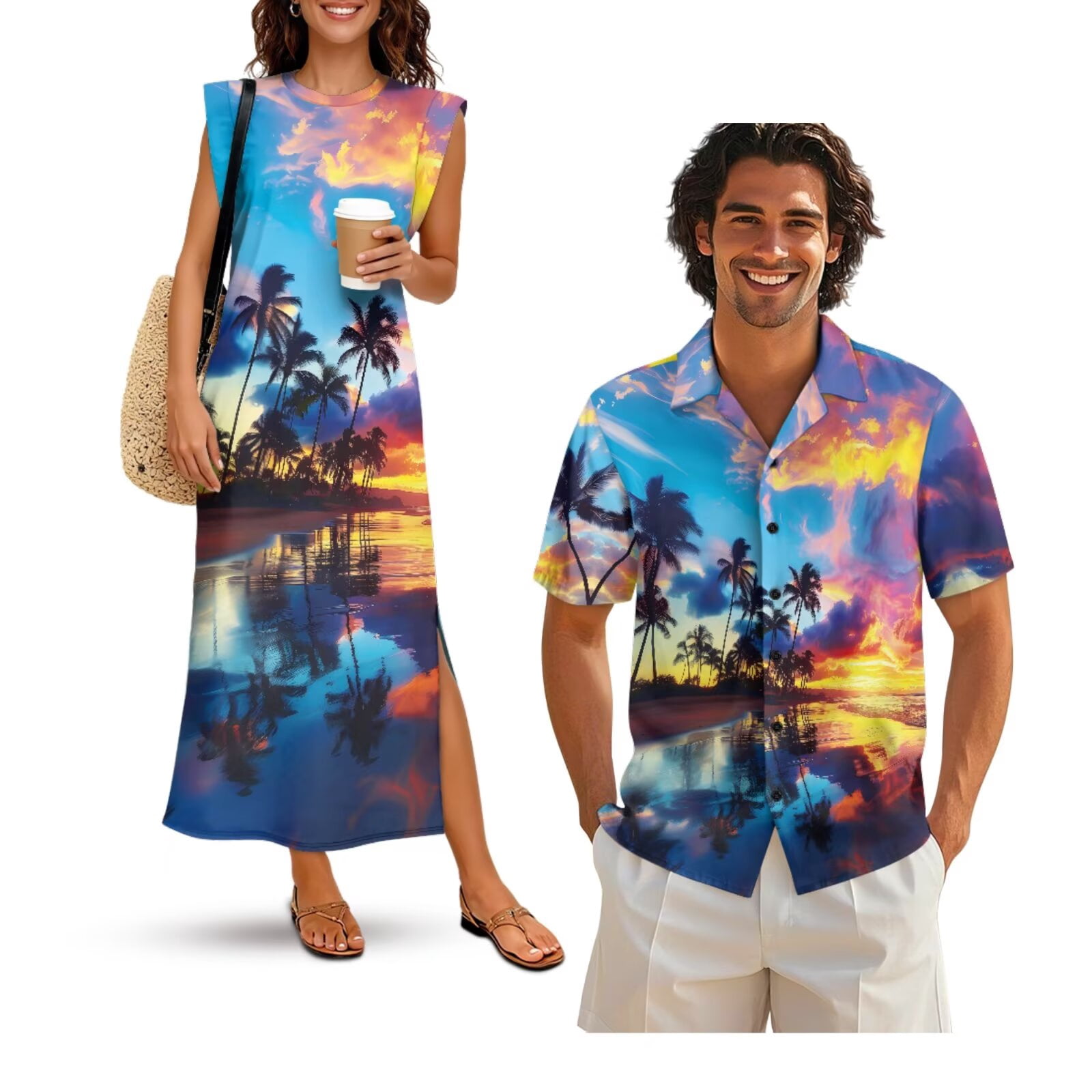 Jeiento Coconut Tree Couples' Outfits Husban and Wife Clothing Men's ...