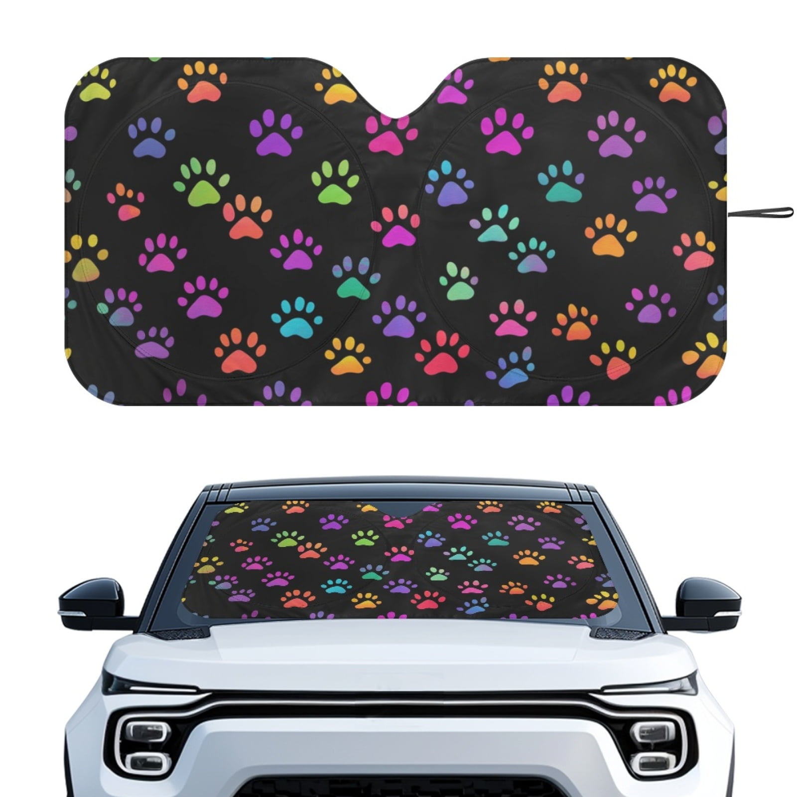 Jeiento Colorful Dog Paw Prints Car Sun Shade for Windshield Auto Sun ...