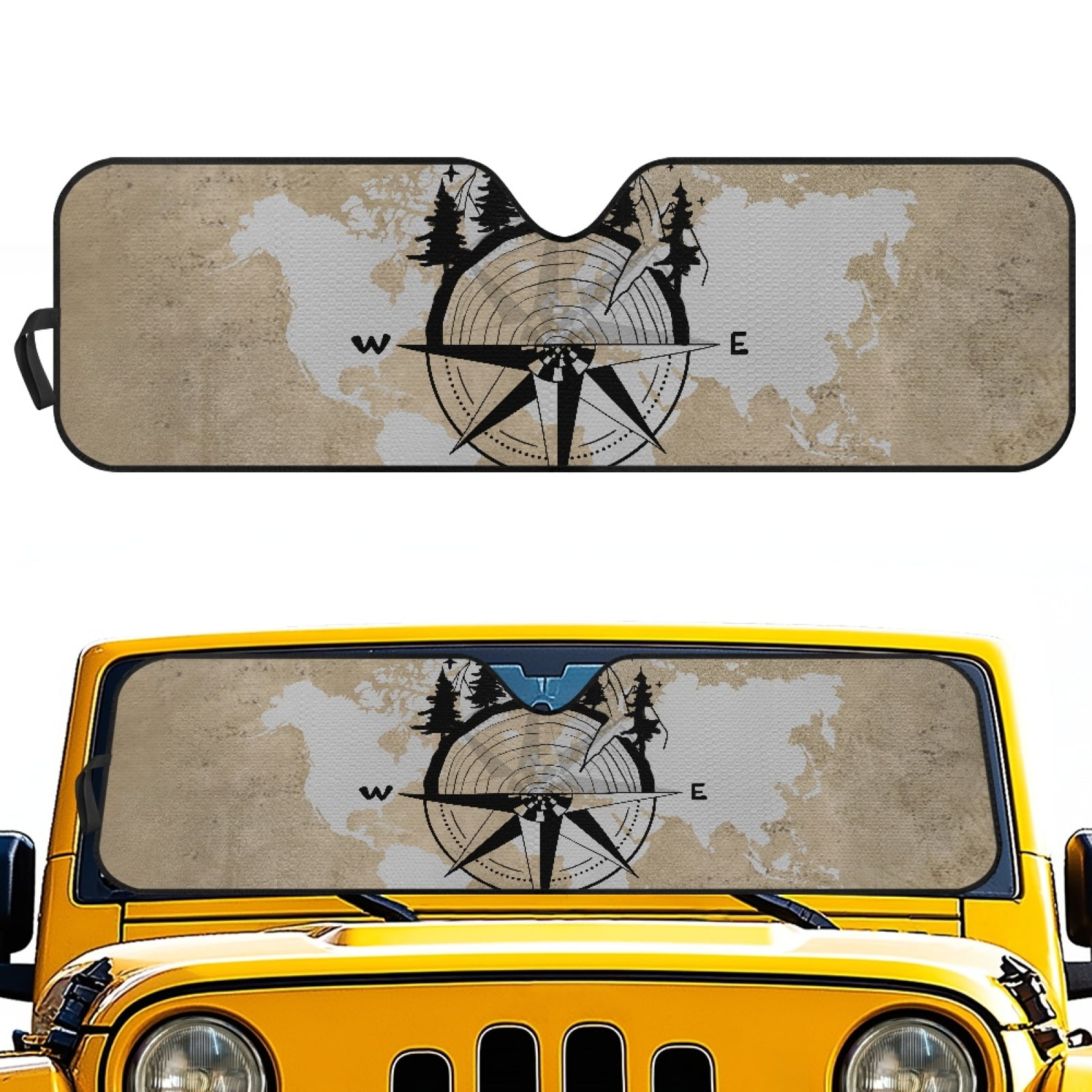 Jeiento Compass Map Windshield Sun Shade for 2007-2023 Wrangler Rubicon ...
