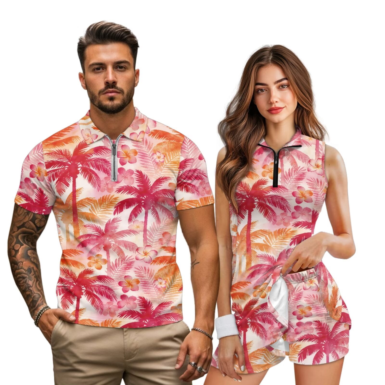 Jeiento Couple Matching Golf Outfits Tropical Palm Tree Men Quick Dry ...