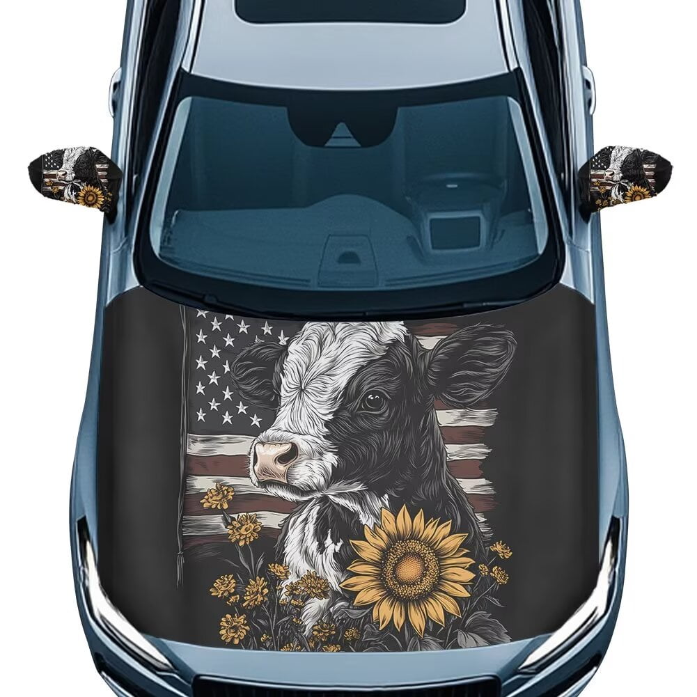 Jeiento Cow American Flag Car Hood Cover Pack with Mirror Covers ...