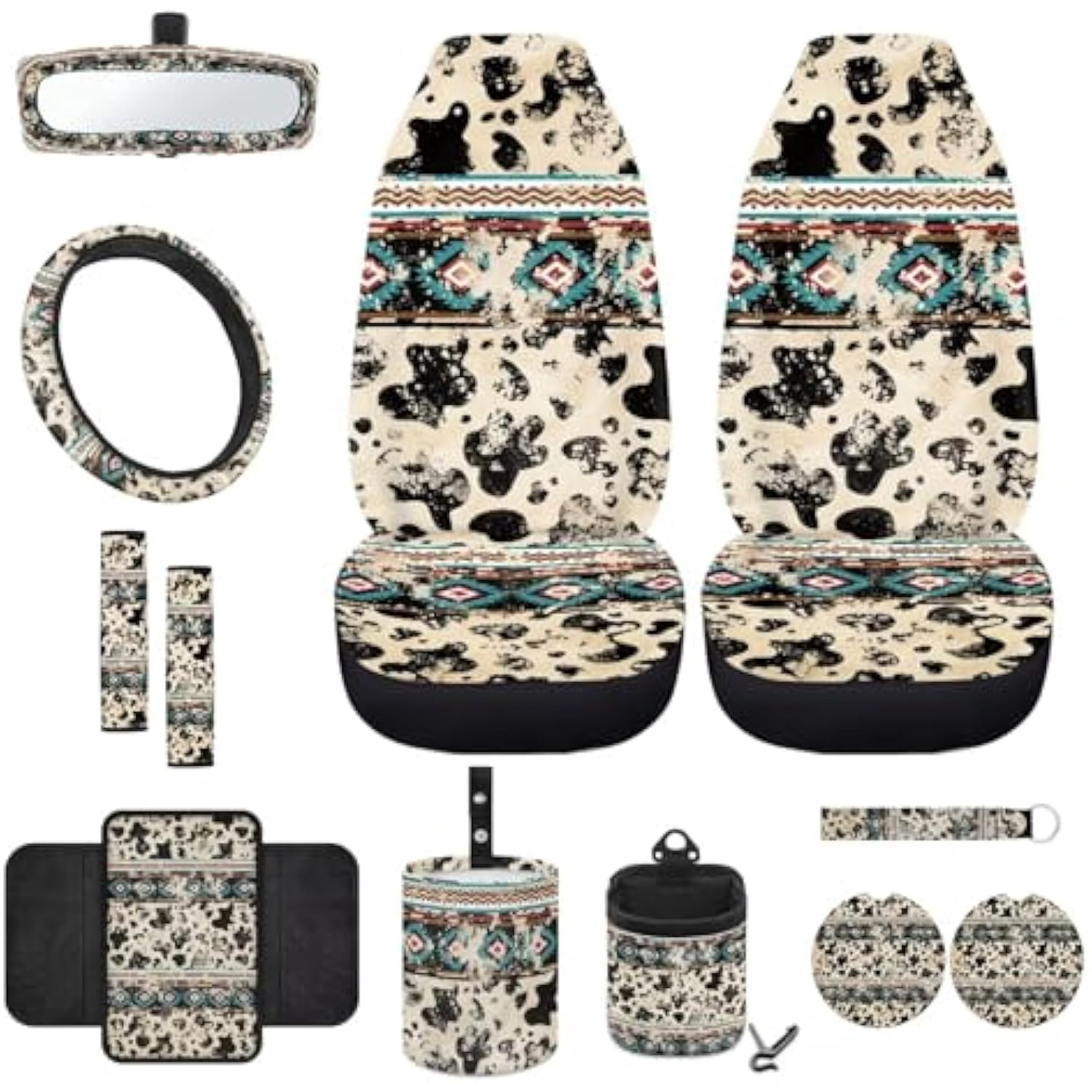 Jeiento Cow Print 12 Pack Car Accessories Front Car Seat Cover Set ...