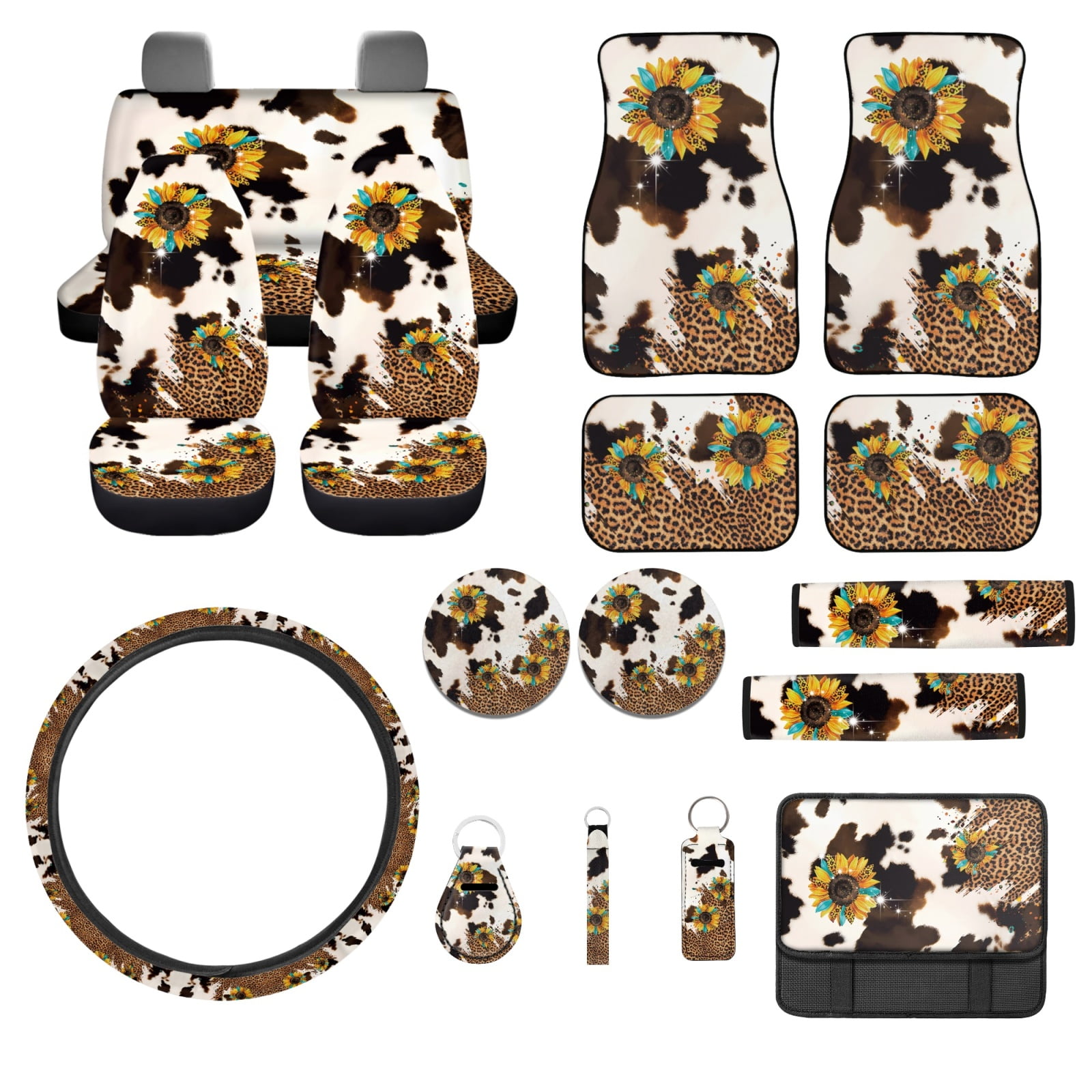 Jeiento Cow Print Auto Accessories Set of 17 Car Floor Mats Sunflower ...