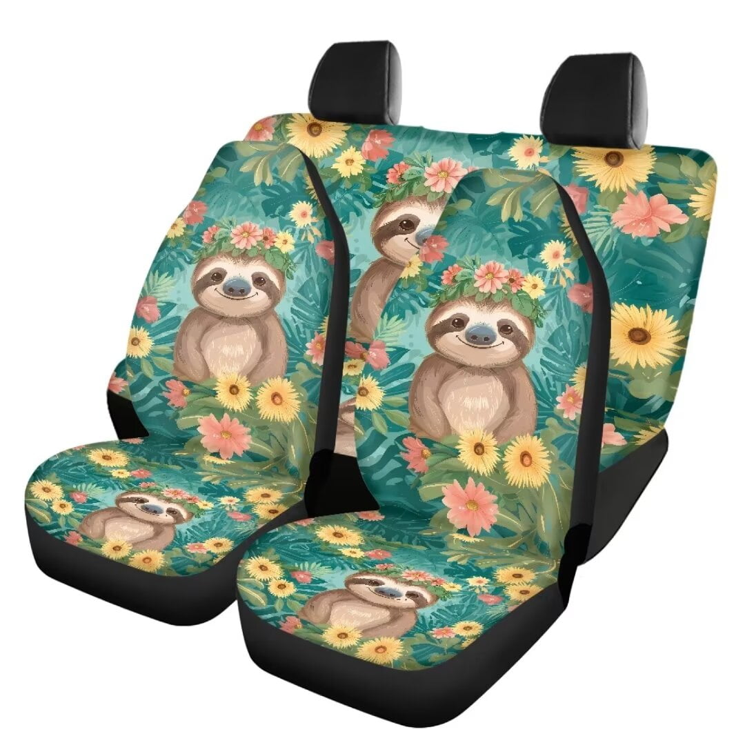 Jeiento Cute Sloth 4pcs Car Seat Covers Full Set Floral Flowers Front ...