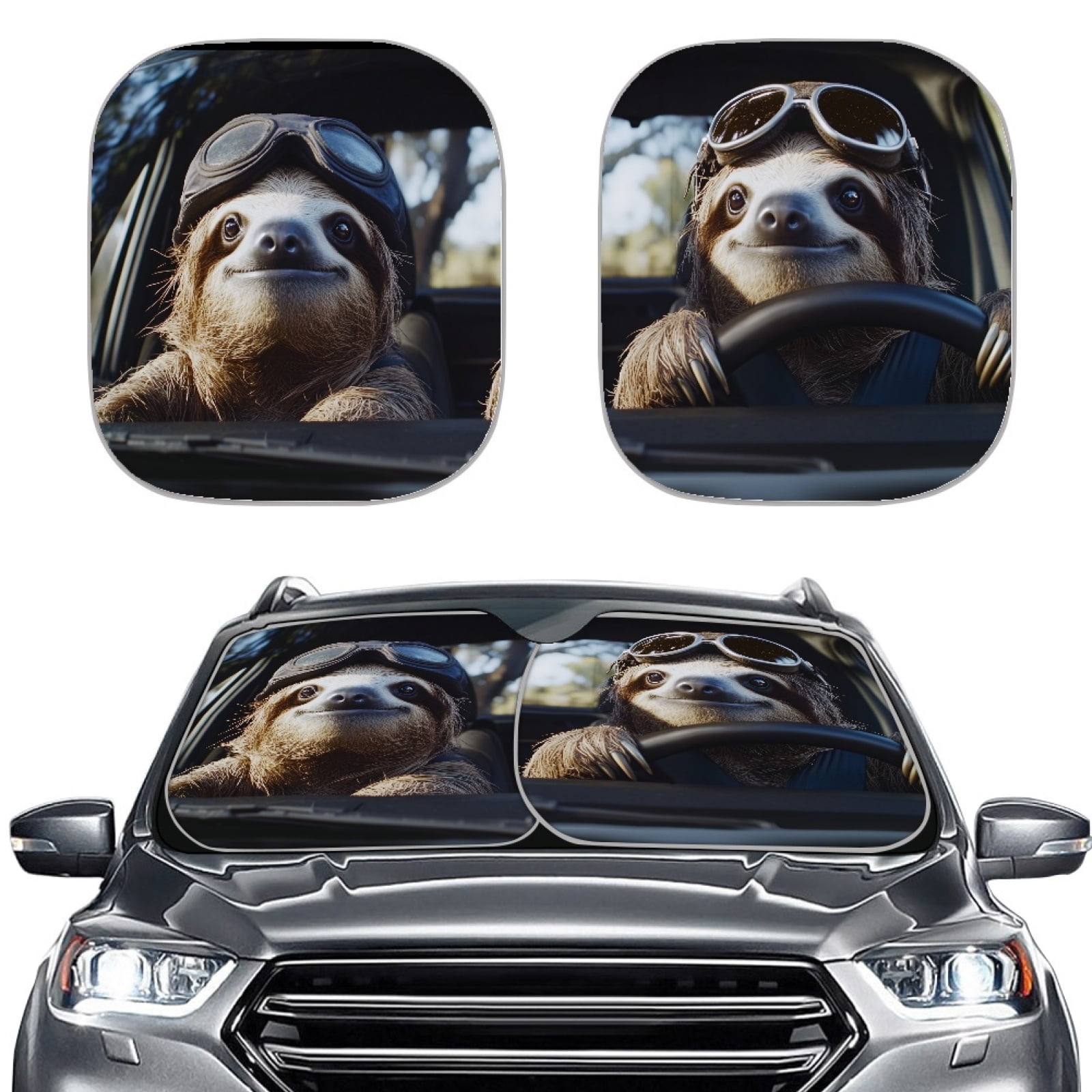 Jeiento Cute Sloth Car Windshield Sun Shade 2 Piece Car Windshield ...