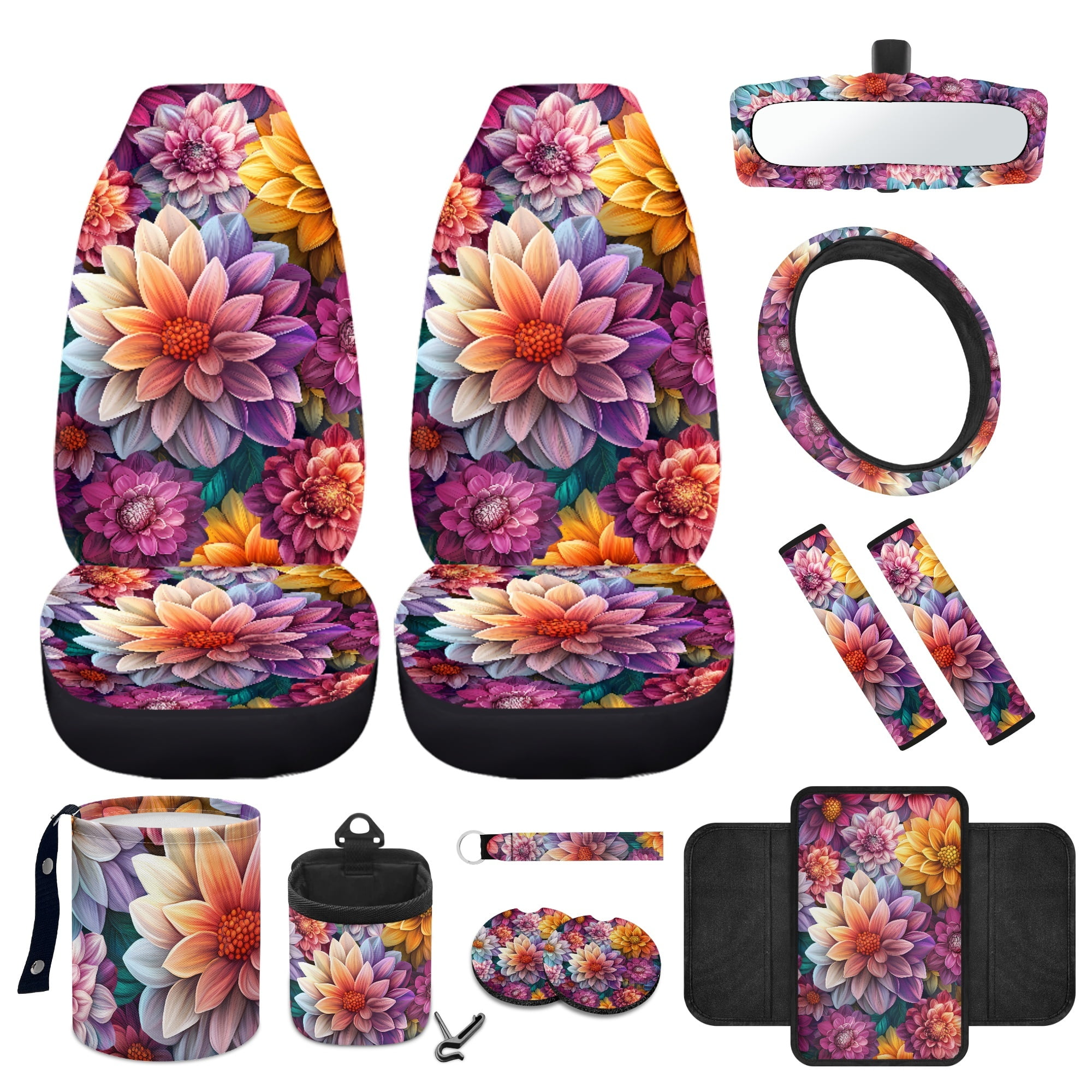 Jeiento Dahlia 12 PCS Car Accessories Front Car Seat Covers Set ...