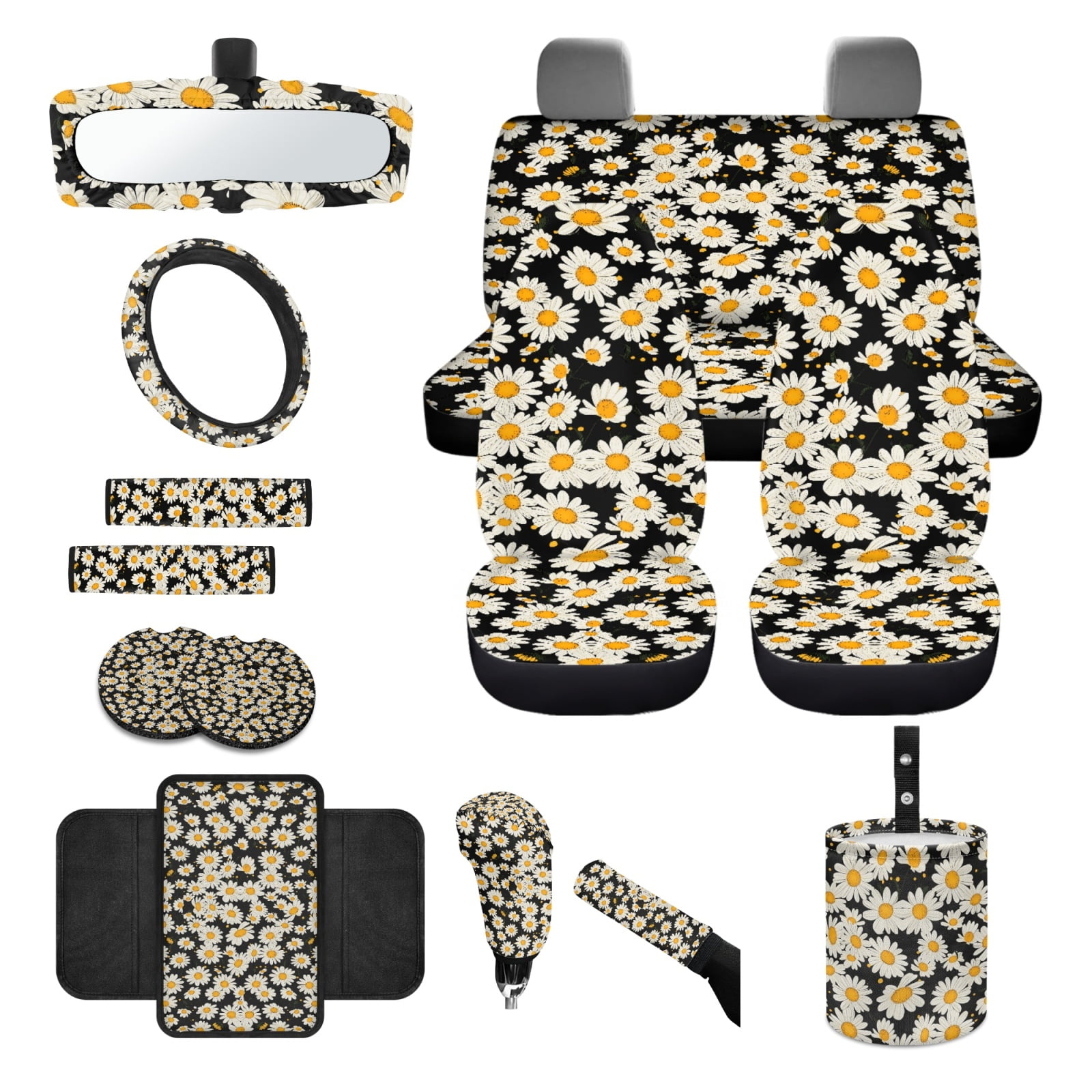 Jeiento Daisy Car Seat Cover Set 14 PCS with Steering Wheel Cover Seat ...