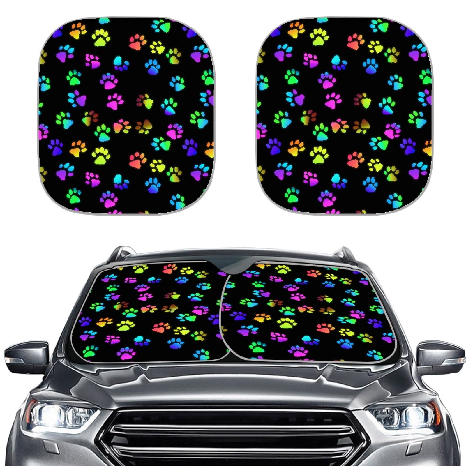 Jeiento Dog Paw Print Car Windshield Sun Shade Set of 2 Sun Shade for ...