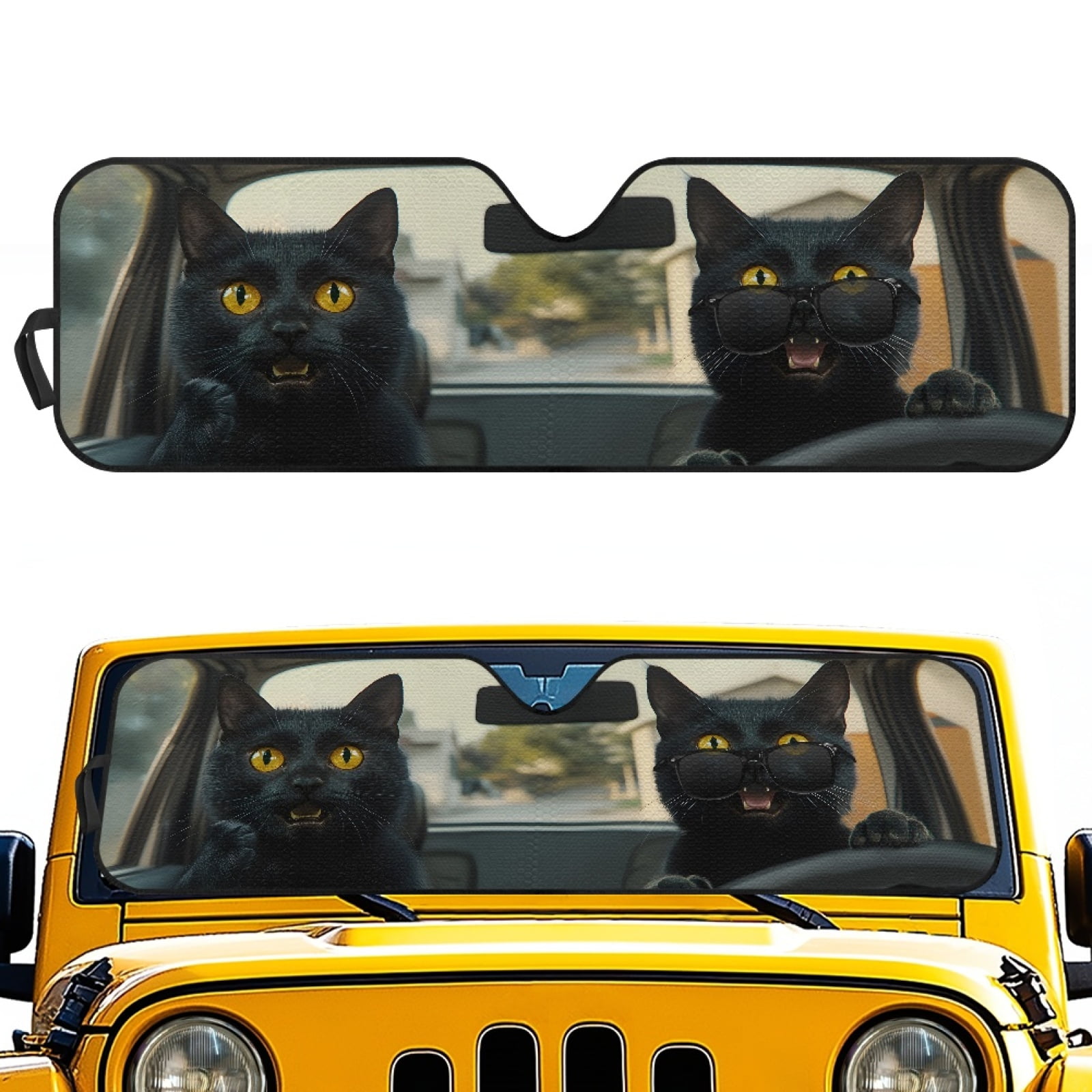 Jeiento Drive Black Cat Windshield Sun Shade Windshield Shade ...