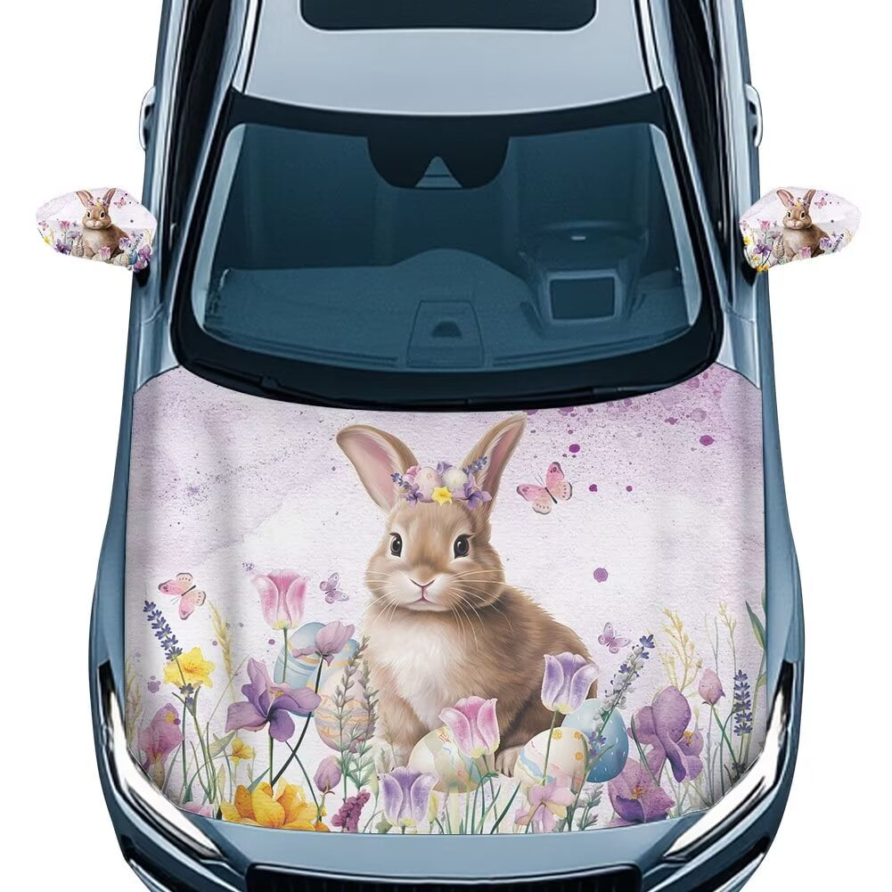 Jeiento Easter Bunny Car Hood Cover Pack with Mirror Covers 3 Pcs Combo ...