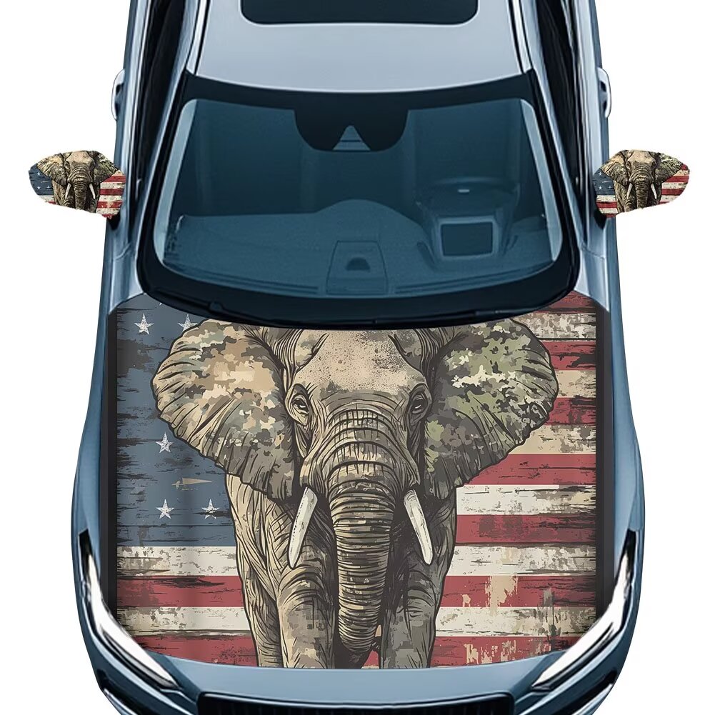 Jeiento Elephant U.S. Flag Car Hood Cover Pack with Mirror Covers ...