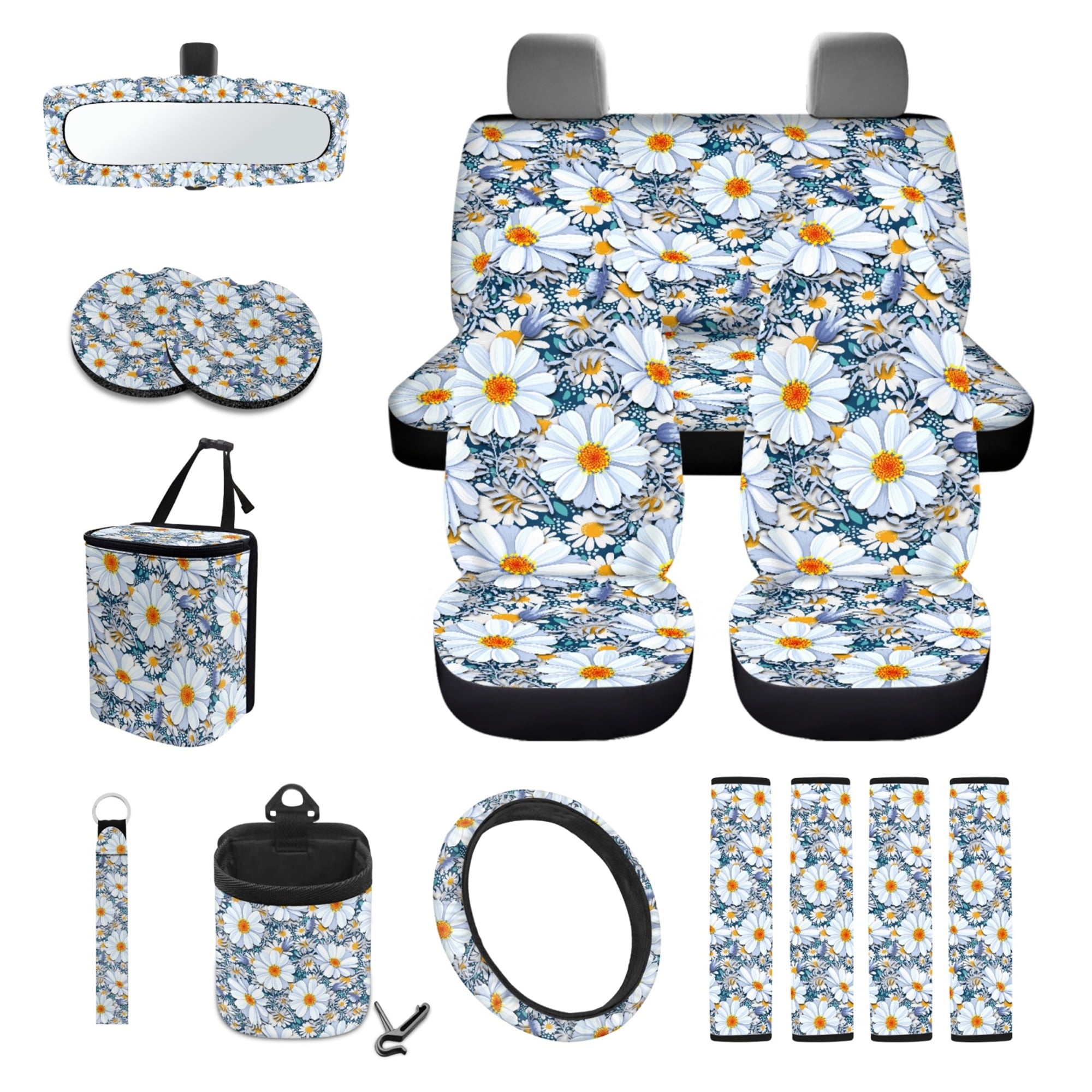 Jeiento Flower Daisy Car Seat Cover Split Covers for Women Men Car ...