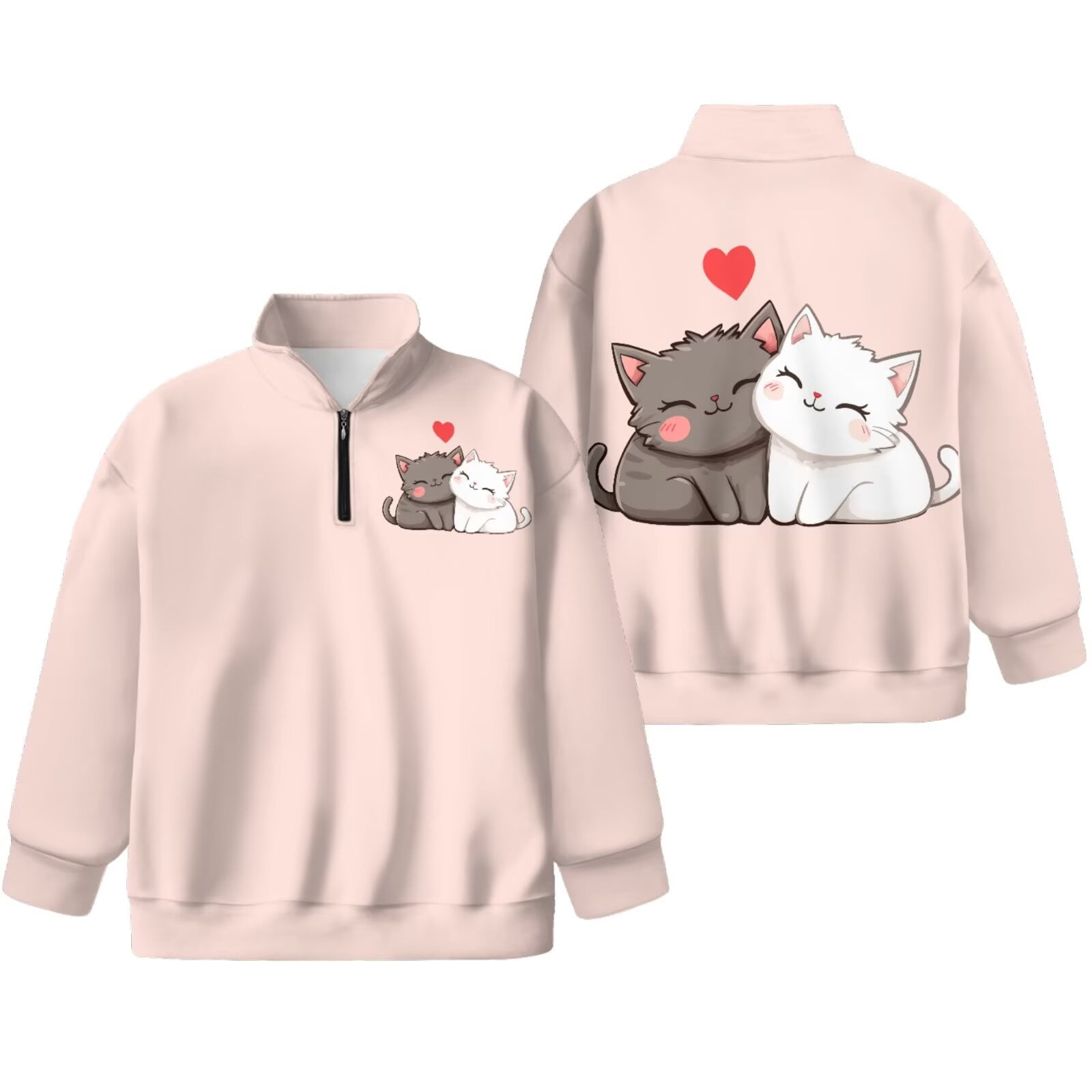 Jeiento Gilrs Cute Cat Tops Kids Half Zip Hoodie Sweatshirt Casual ...