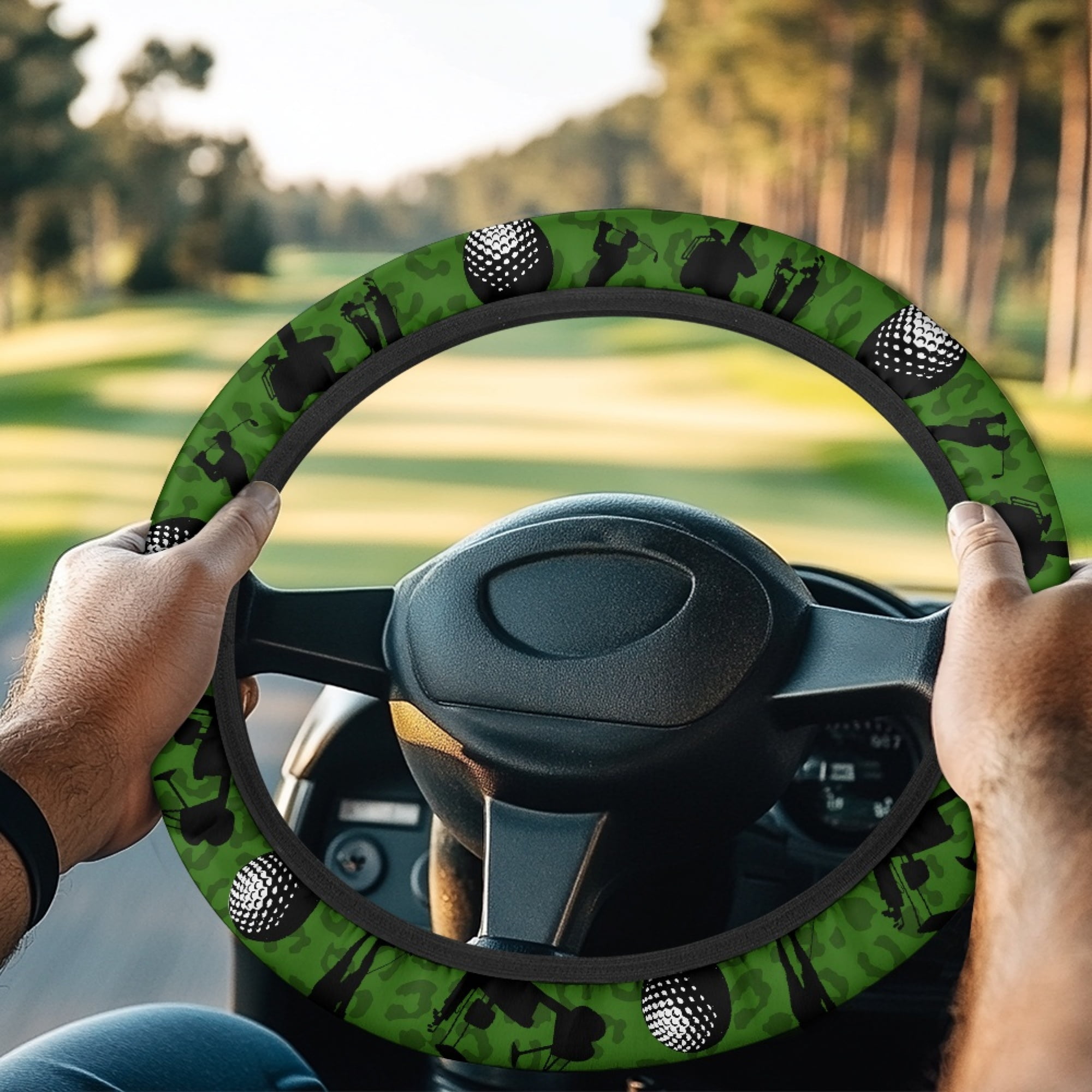Jeiento Golf Ball Print Golf Cart Steering Wheel Cover Green 14 Inch ...