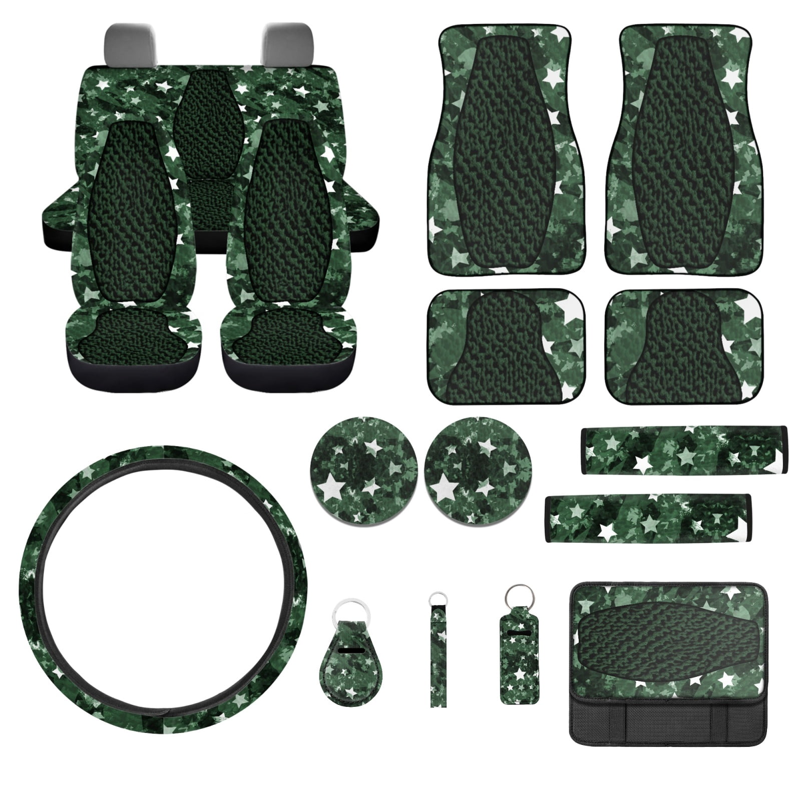 Jeiento Green Car Seat Cover Full Sets Floor Mats Seat Belt Cover ...