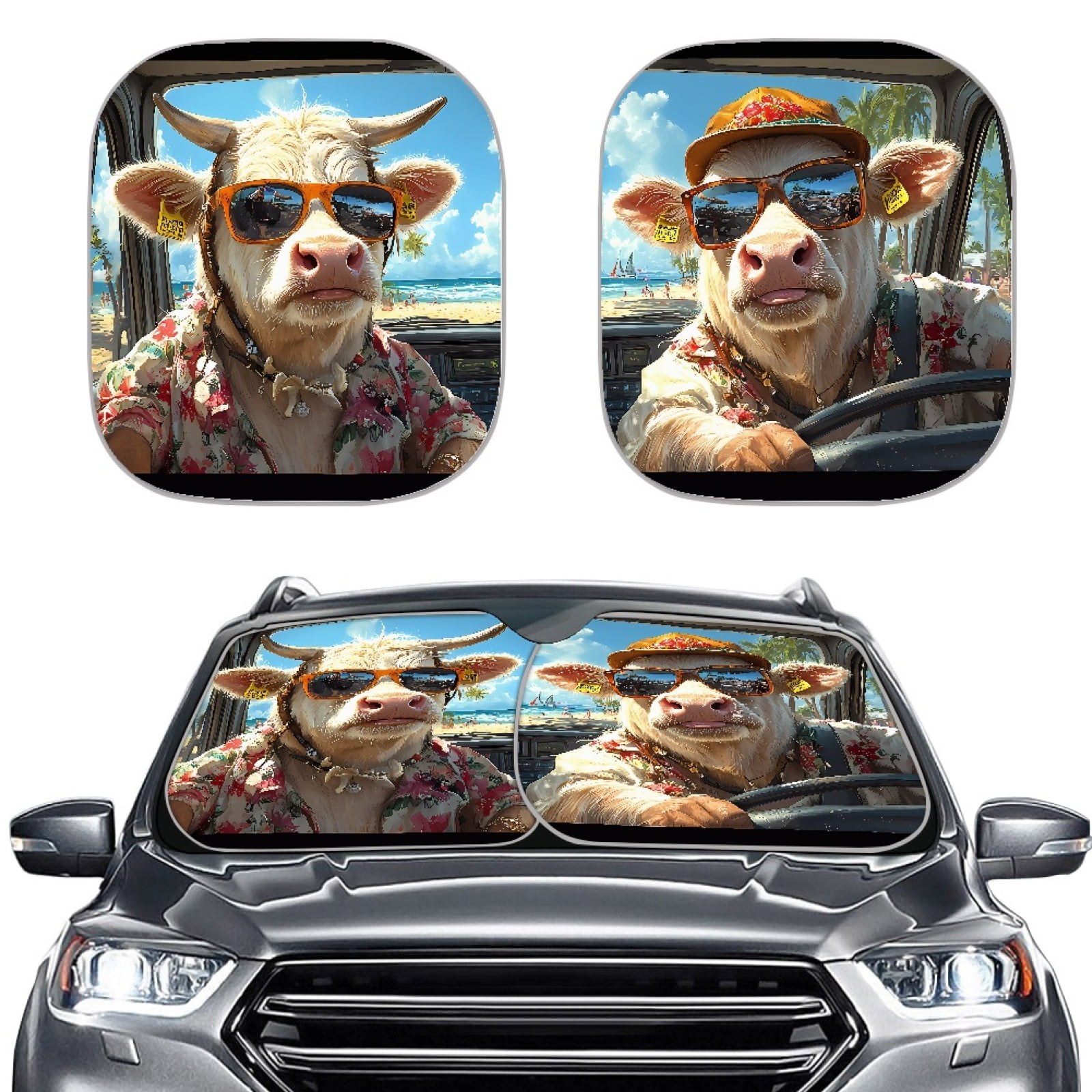 Jeiento Highland Cow Auto Front Window Sun Shade Animal Driving ...