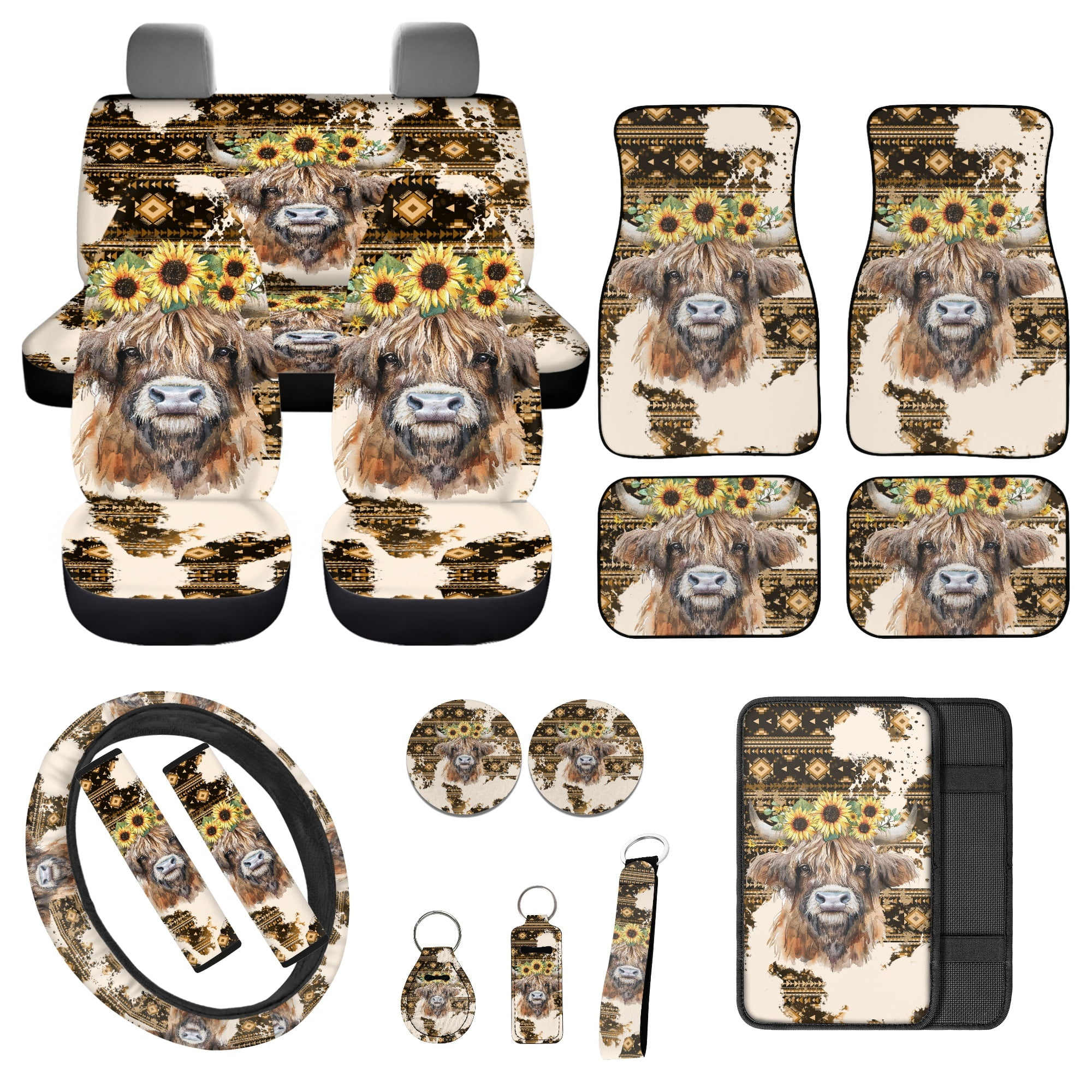 Jeiento Highland Cow Car Accessories Full Set of 17 Car Front Rear Seat ...