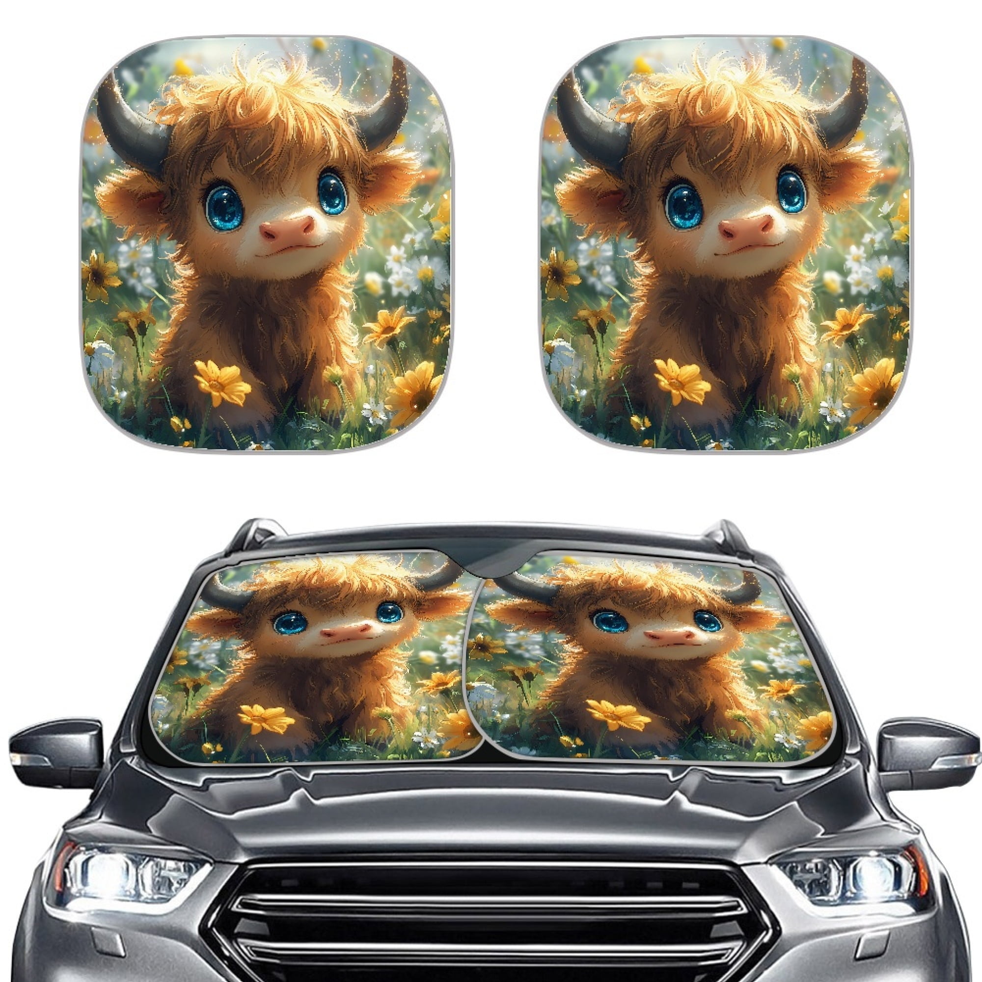Jeiento Highland Cow Car Sun Shade Windshield Foldable Automotive ...