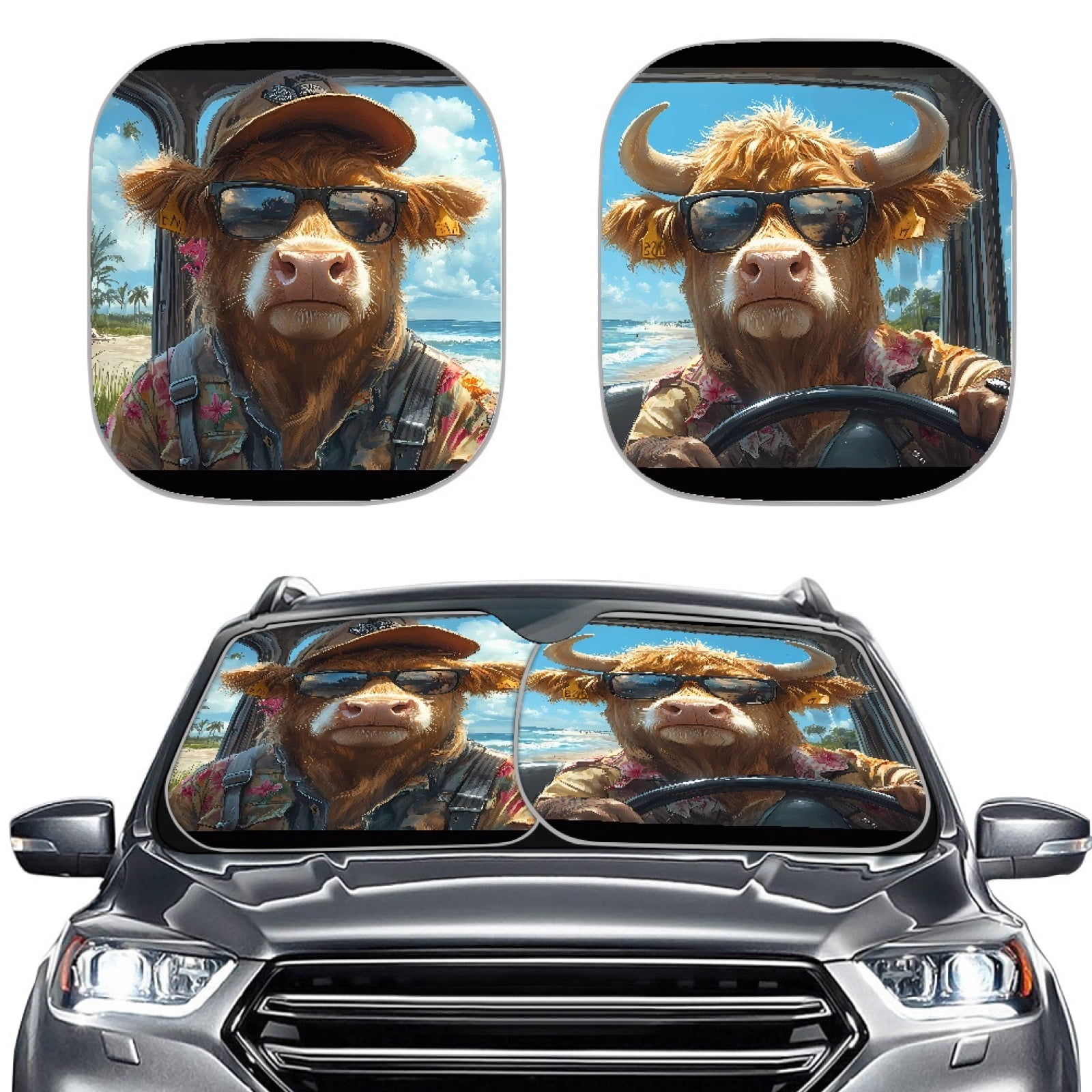 Jeiento Highland Cow Car Windshield Sun Shade for Women Men Sun Visor ...