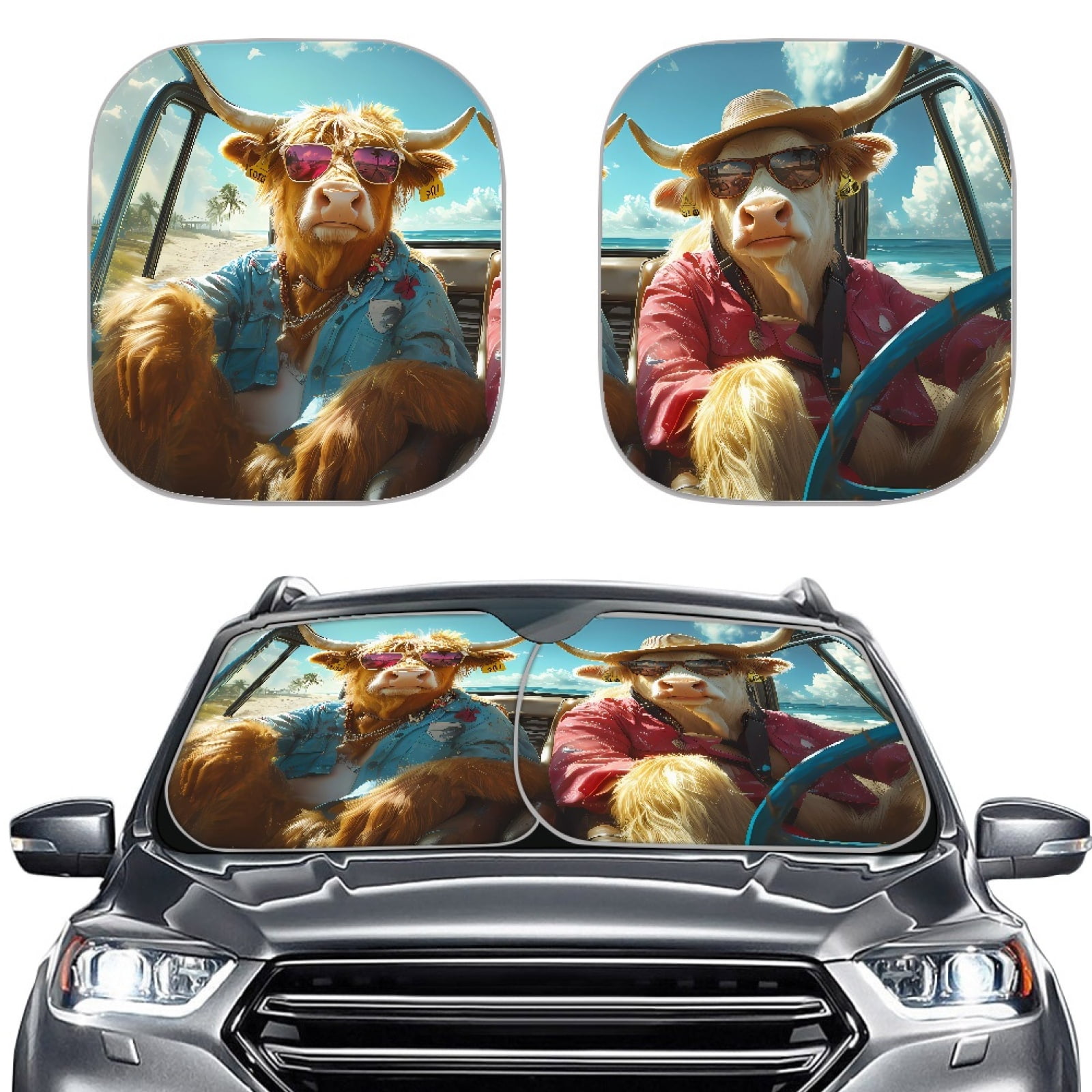 Jeiento Highland Cow Car Windshield Sunshade Animal Driving Car Window ...