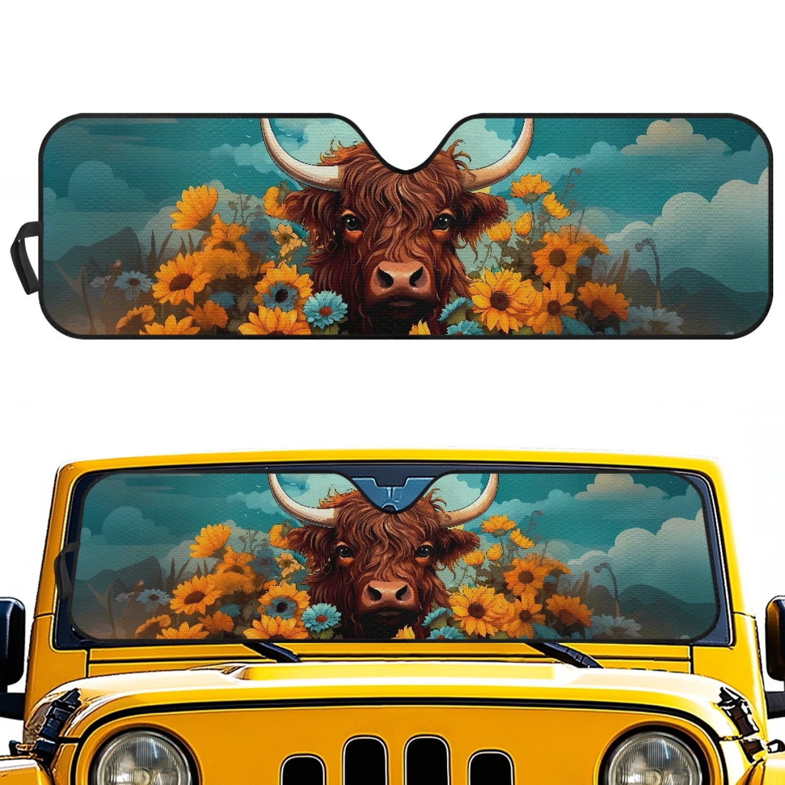Jeiento Highland Cow Windshield Sun Shade for 2018-2024 Jeep Wrangler ...